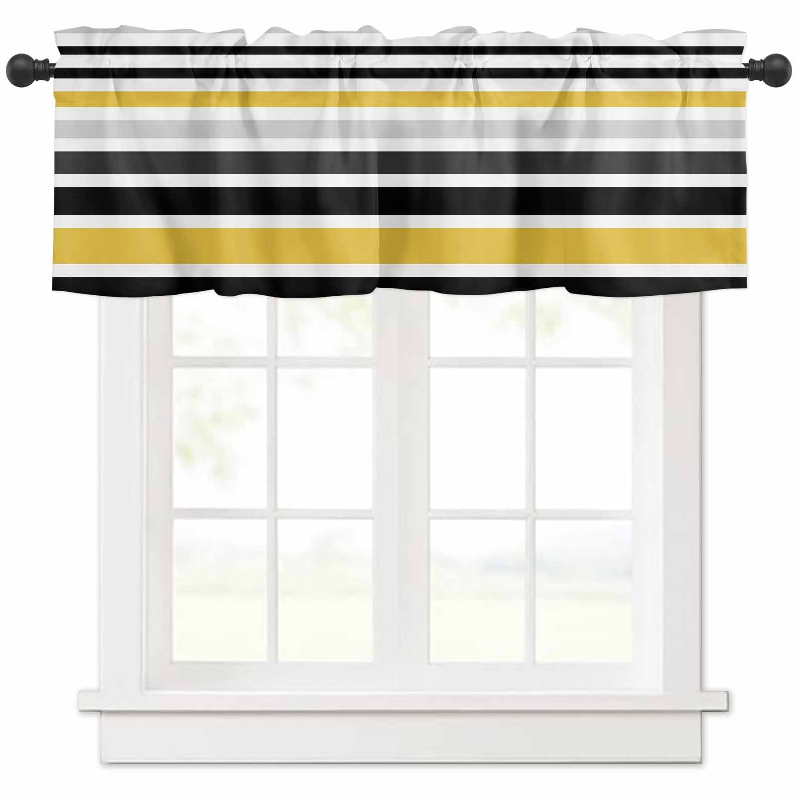 Yellow Black Stripe Valances for Windows Farmhouse Kitchen Curtains ...