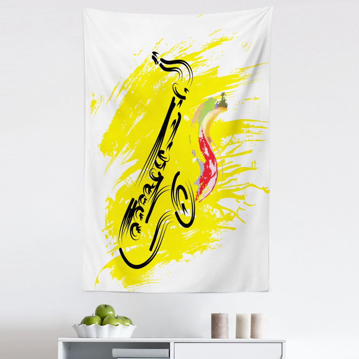 Yellow Black Tapestry, Saxophone Color Paint Splash Background Design ...