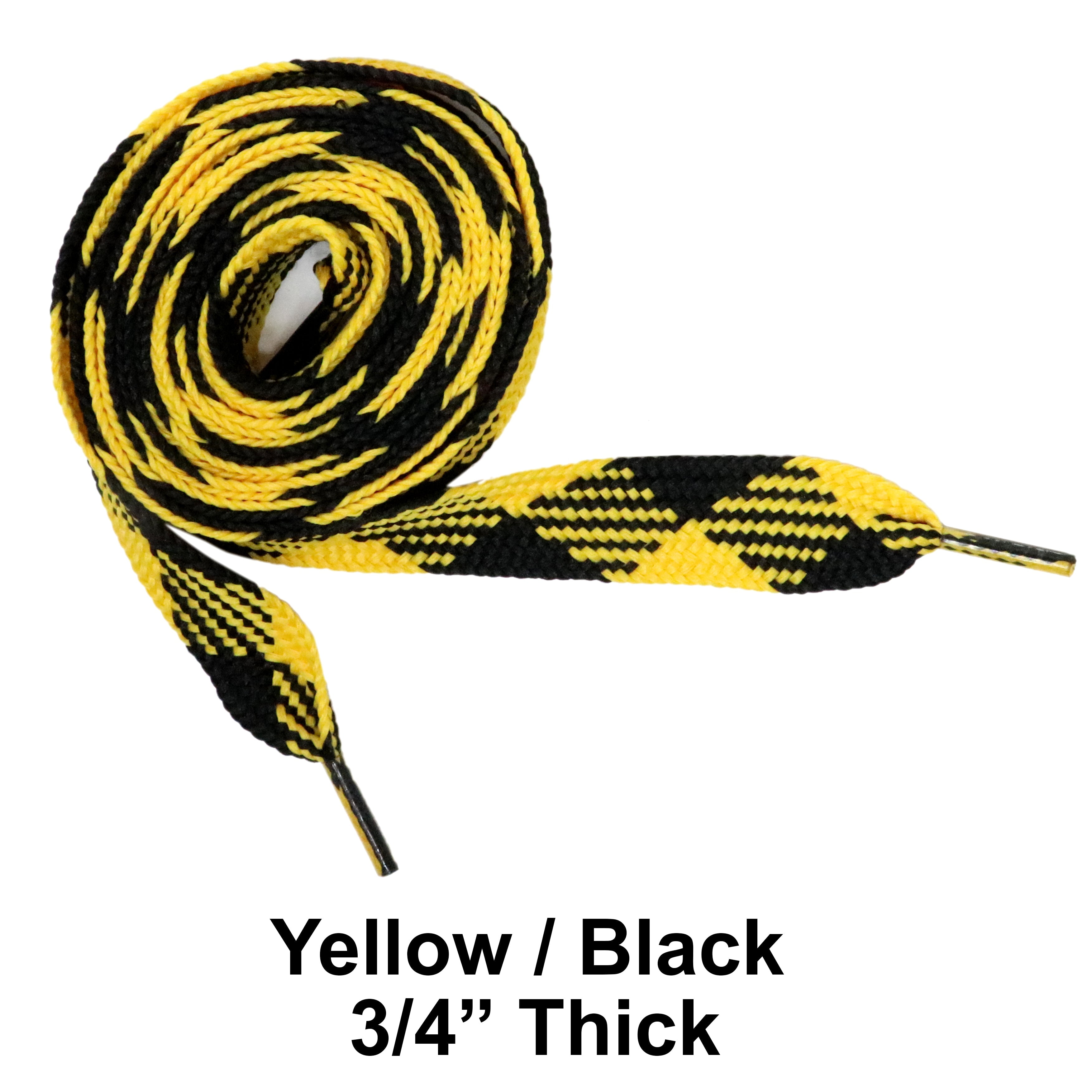 Yellow / Black Thick 3/4" Width Flat Athletic Sneaker 54 Inch Shoelaces ...