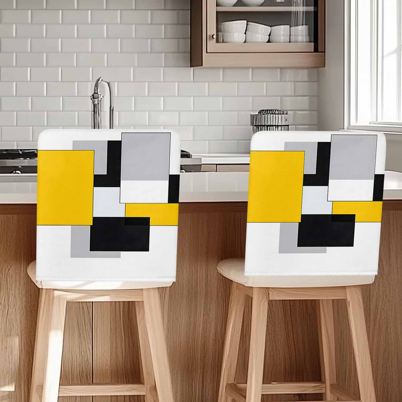 Yellow Black White Geometric Chair Covers Set of 4 Modern Abstract Art ...