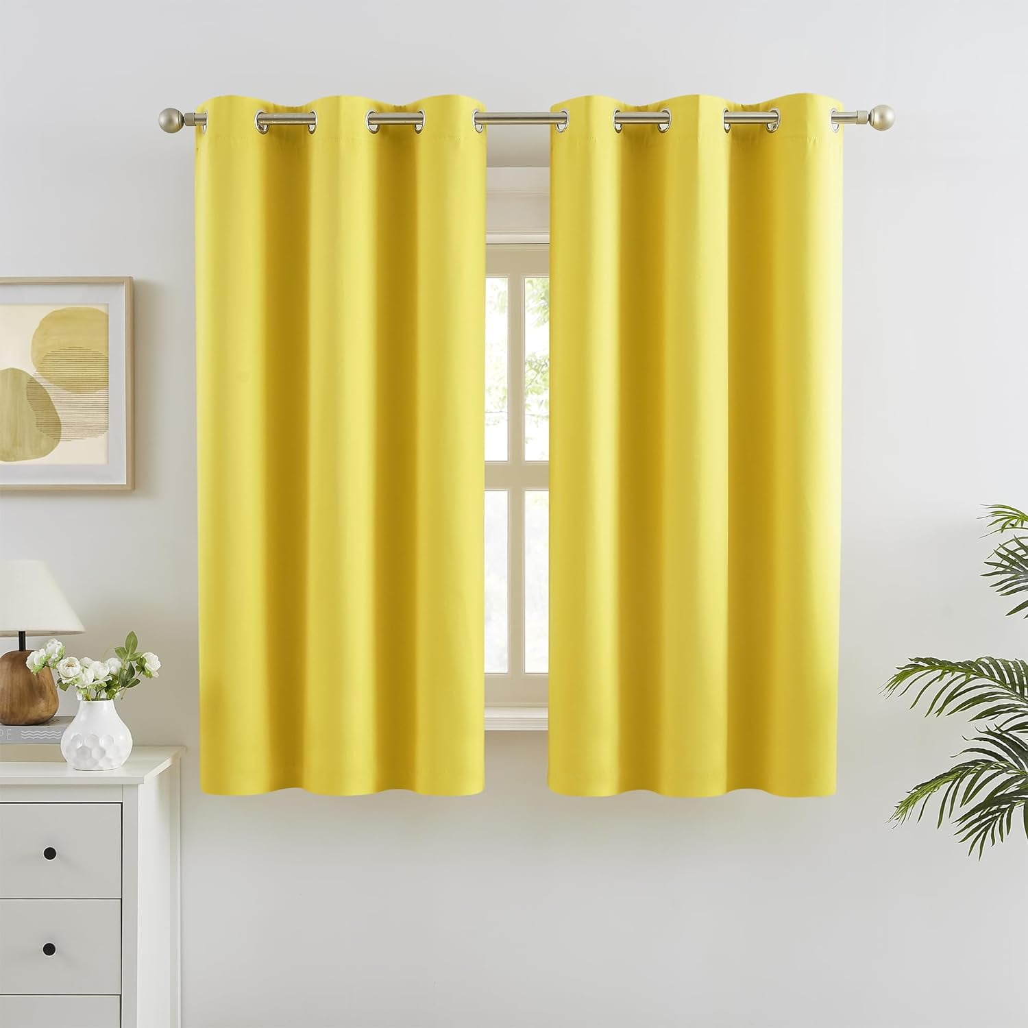 Yellow Blackout Solid Curtains - Room Darkening Grommet Drapes Bright ...