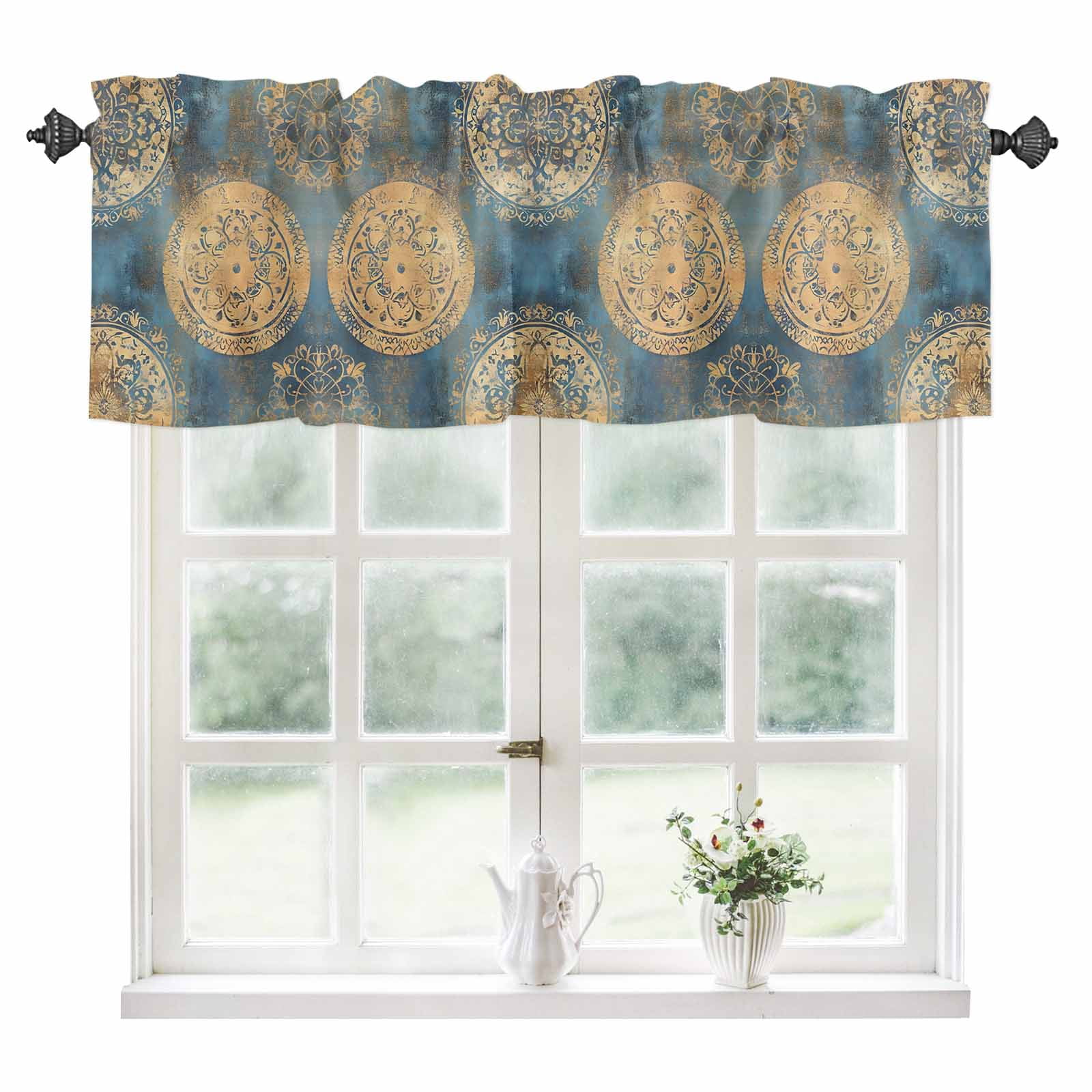 Yellow Blue Abstract Kitchen Valances for Windows 60x18 Inch Kitchen ...