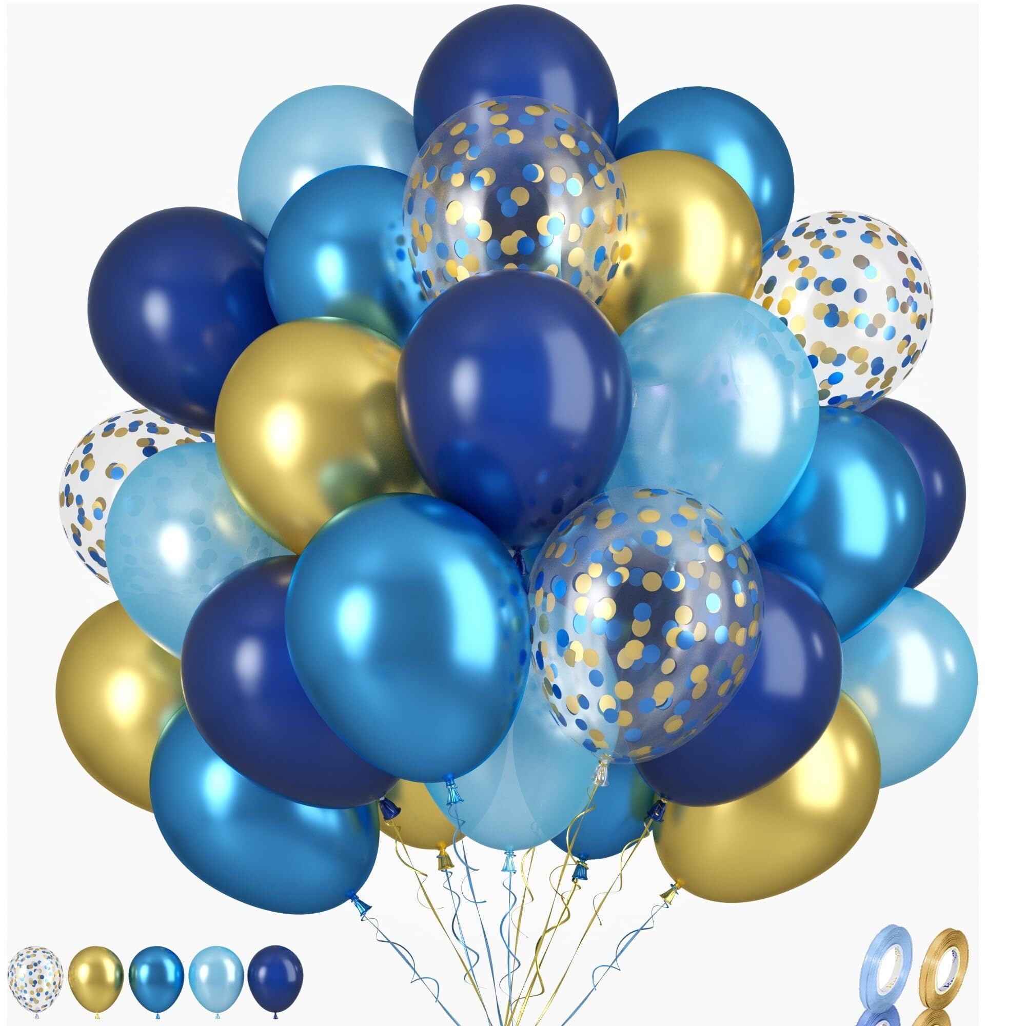 Yellow Blue Balloons, 60PCS Blue Yellow White Balloons, 12Inch Blue Gold Confetti Balloons Dark ...