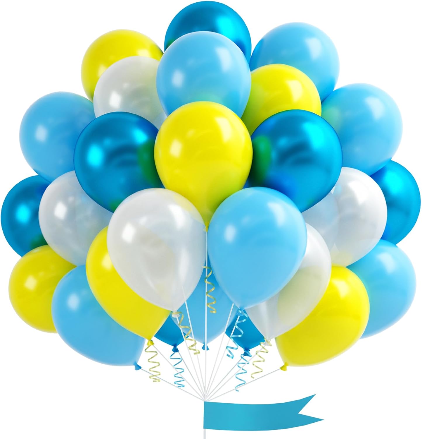 Yellow Blue Clear Balloon, 60 Pcs 12 Inches Metallic Blue Cartoon Theme ...