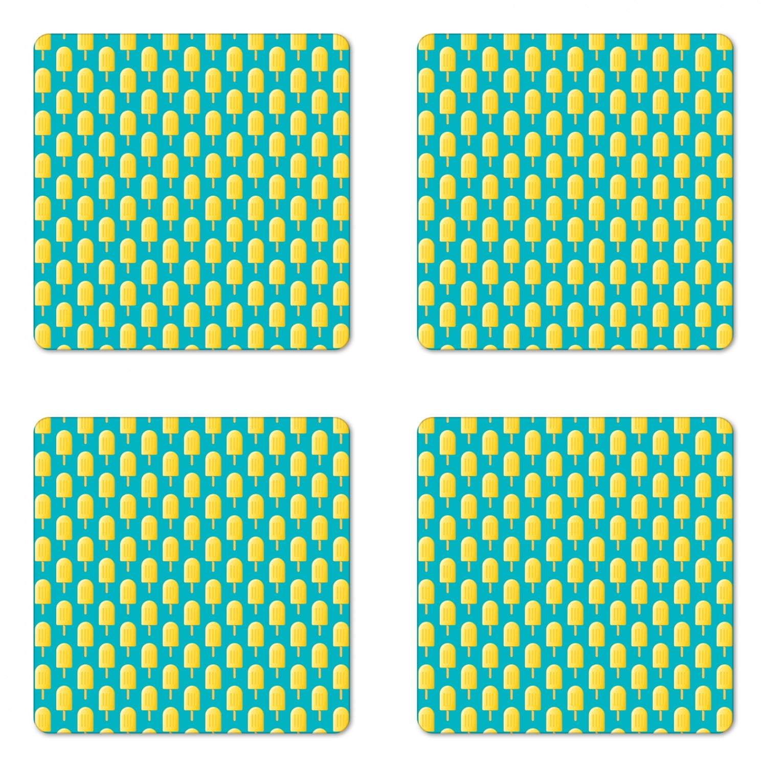 Yellow and Blue Coaster Set of 4, Ice Cream Pattern Popsicle Summer ...