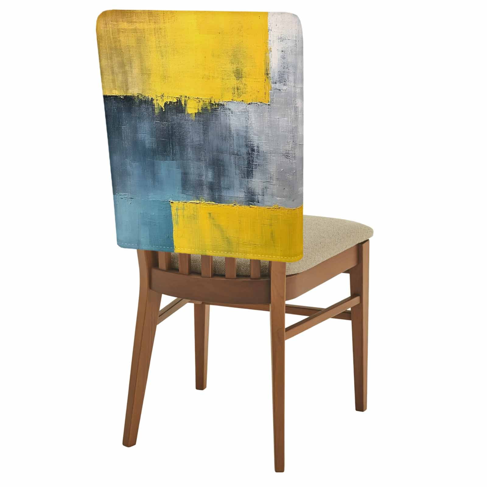 Yellow Blue Color Block Chair Back Covers Set of 1, Modern Style Oil ...