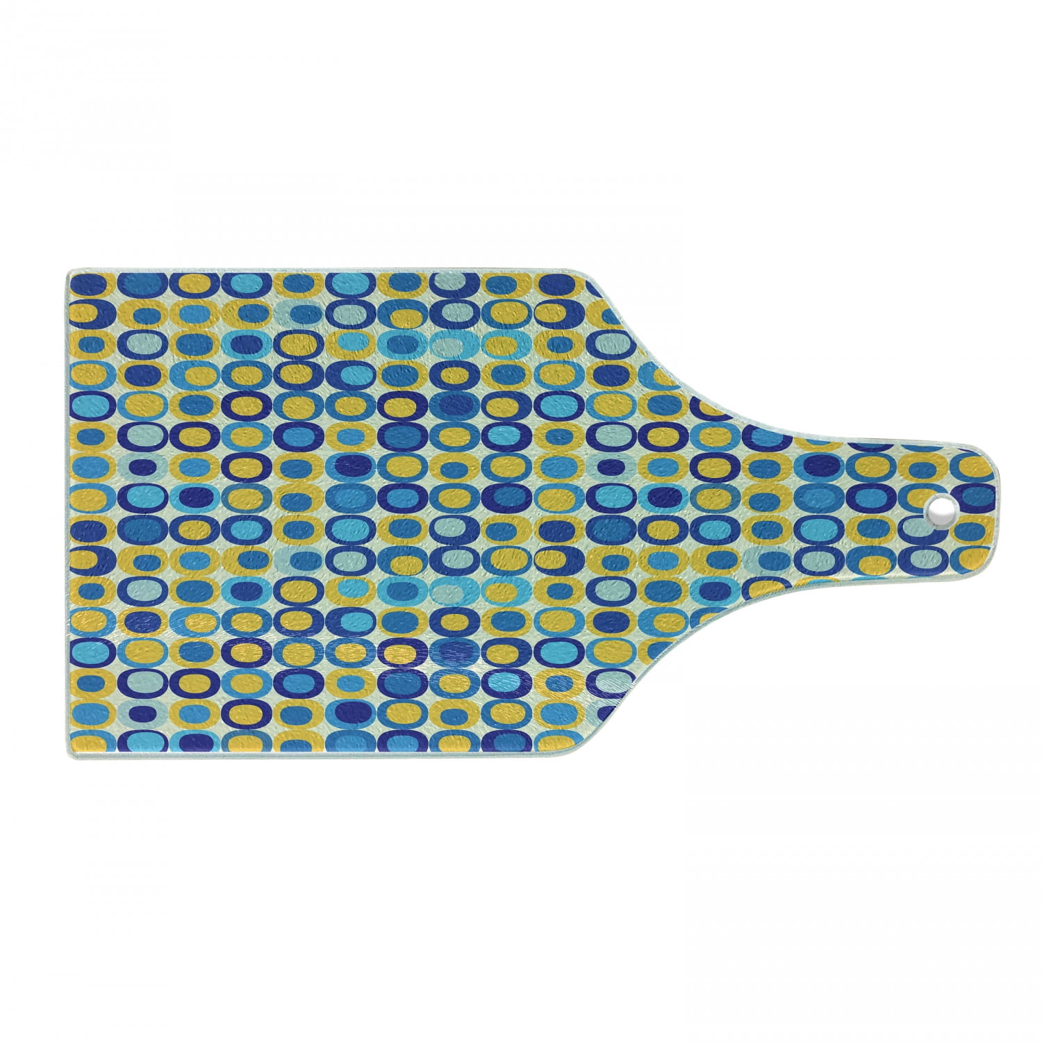 Yellow and Blue Cutting Board, Grid Style Circular Shapes on Off White ...