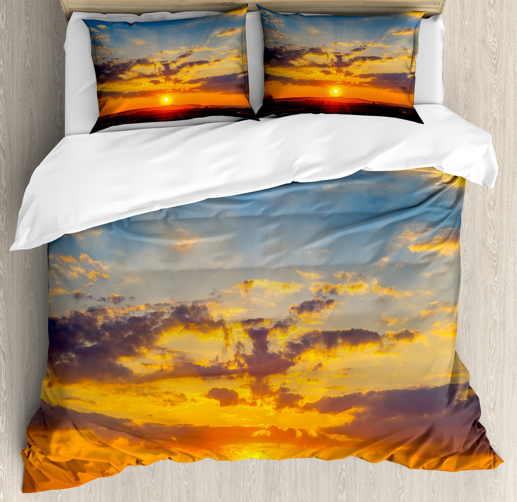 Yellow and Blue Duvet Cover Set, Dramatic Sunset Horizon View Amongst ...