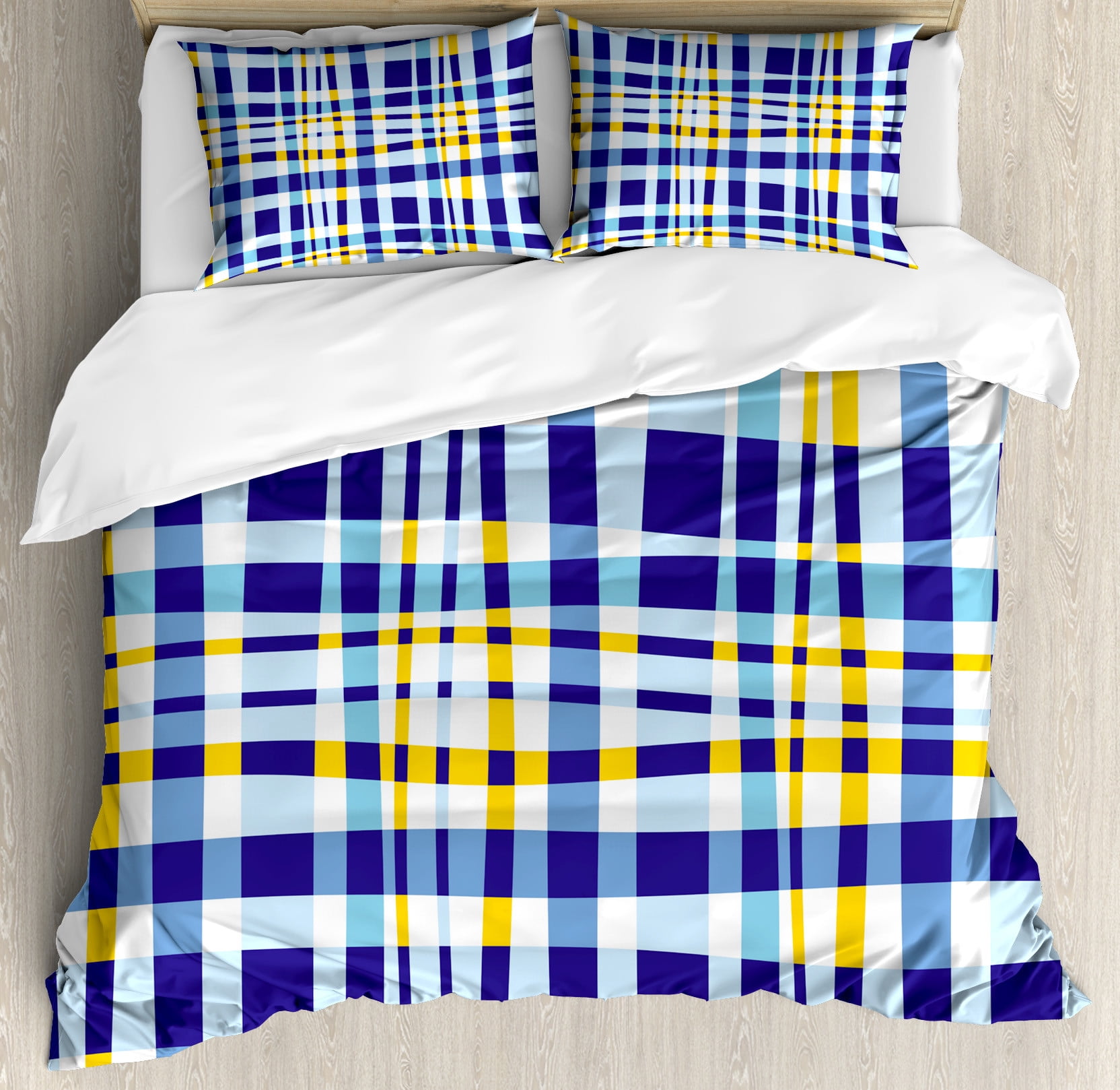 Yellow and Blue Duvet Cover Set, Retro Scottish Checkered Tartan with ...