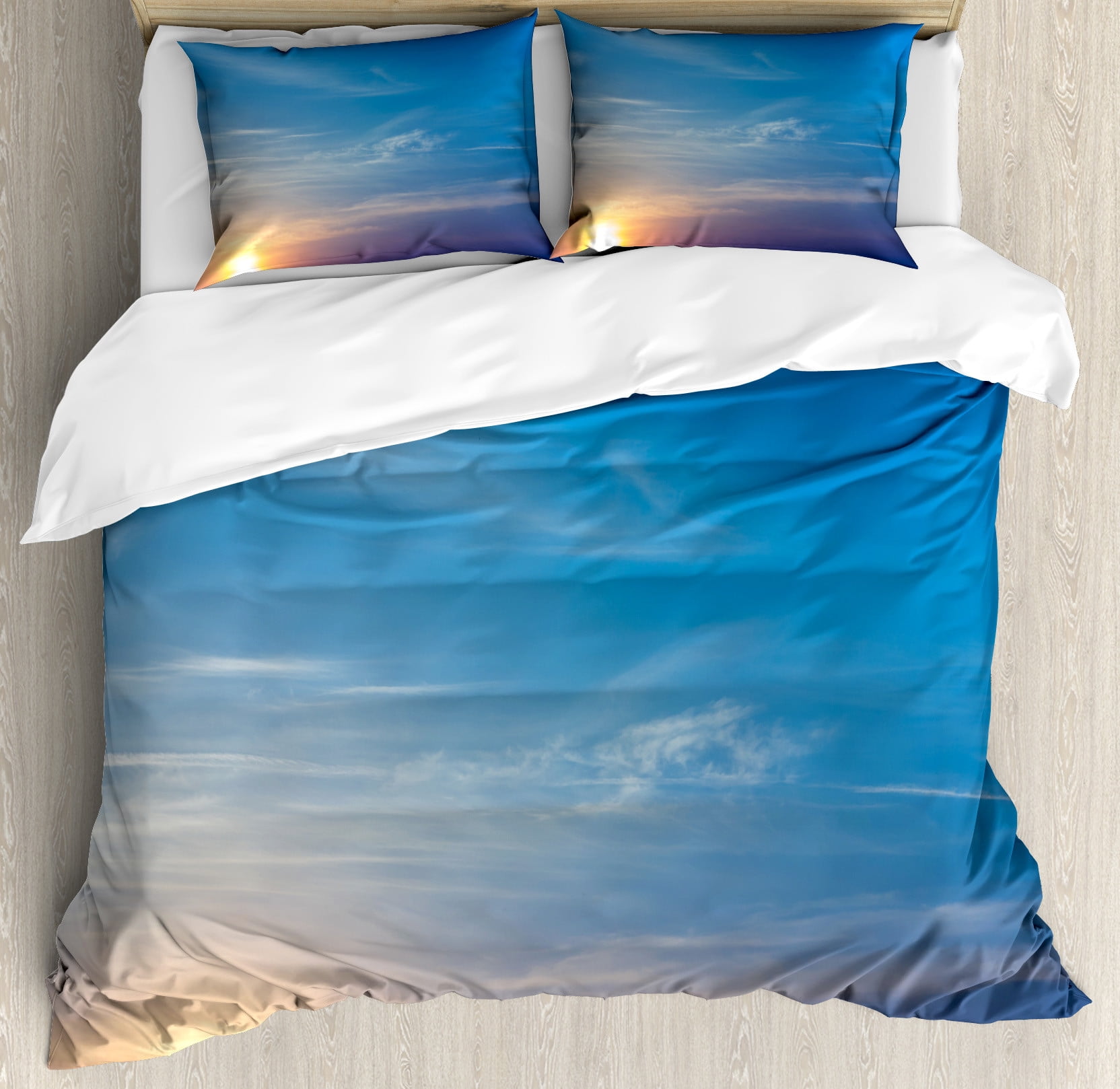 Yellow and Blue Duvet Cover Set, Sunrise Blurry Sky Horizon in the ...