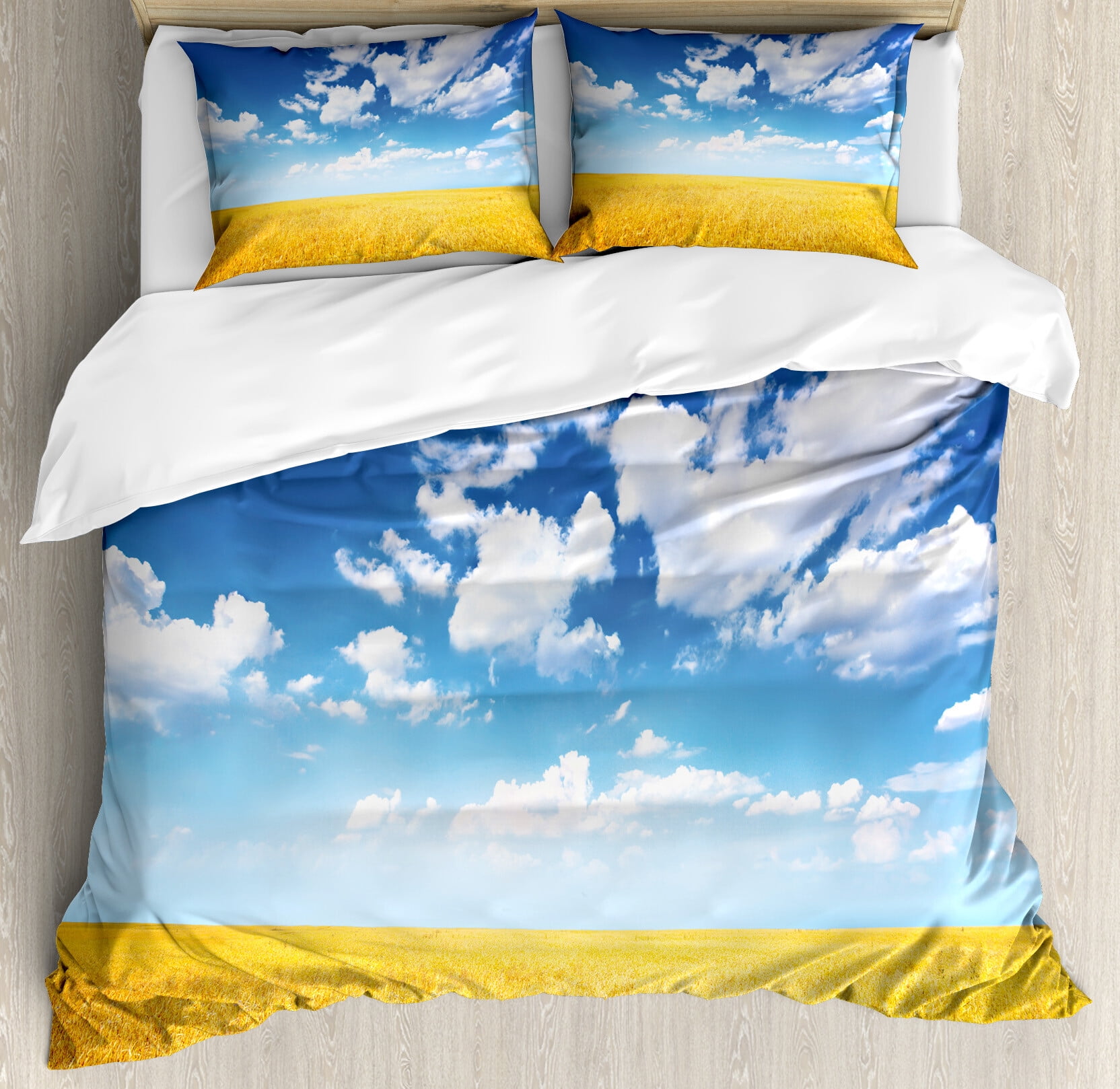 Yellow and Blue Duvet Cover Set, Wheat Field Vibrant Summer Harvest ...