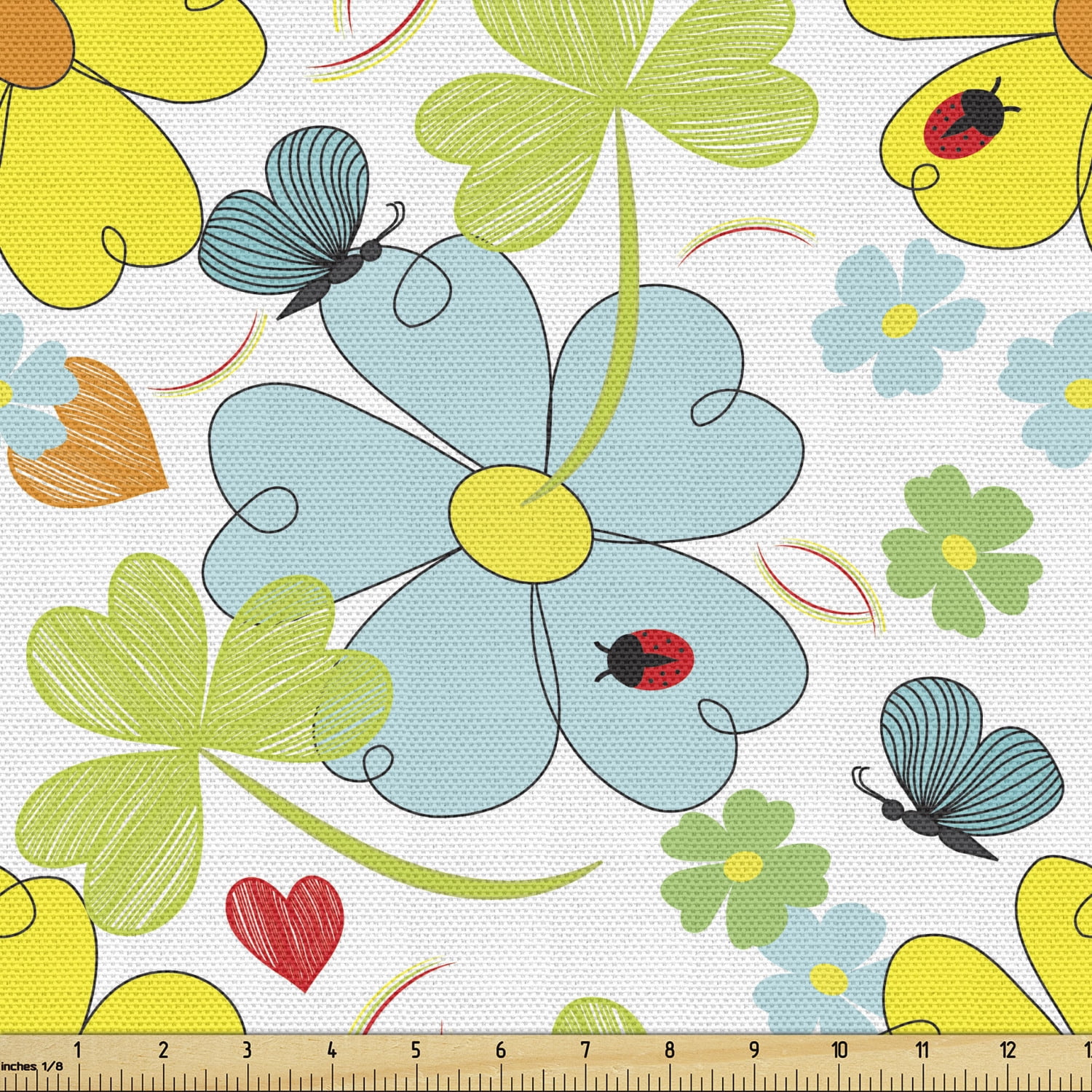 Ambesonne Yellow and Blue Fabric by the Yard Upholstery, Daisy Shamrock ...