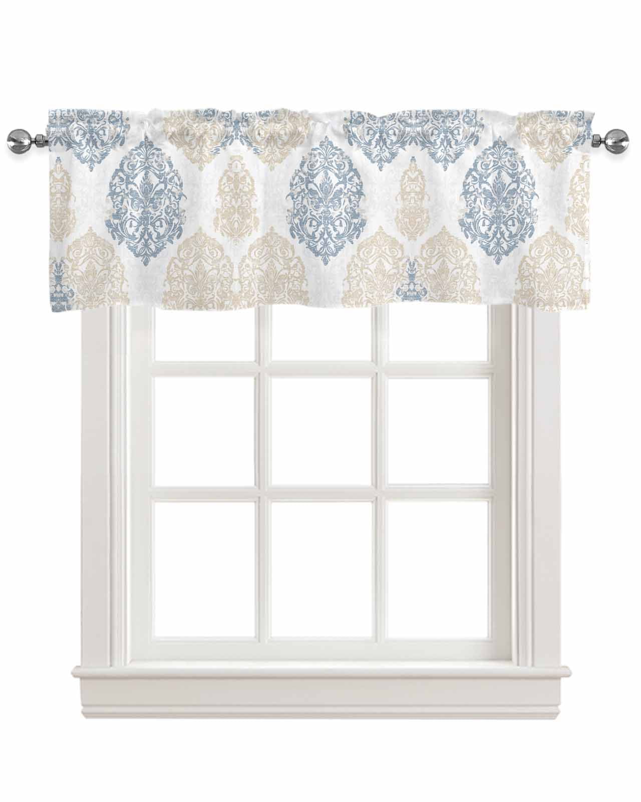 Yellow Blue Floral Kitchen Valances for Windows Farmhouse Linen Window ...