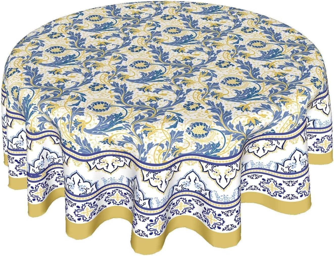 Yellow and Blue Floral Tablecloth Round 60 Inch Farmhouse Boho ...
