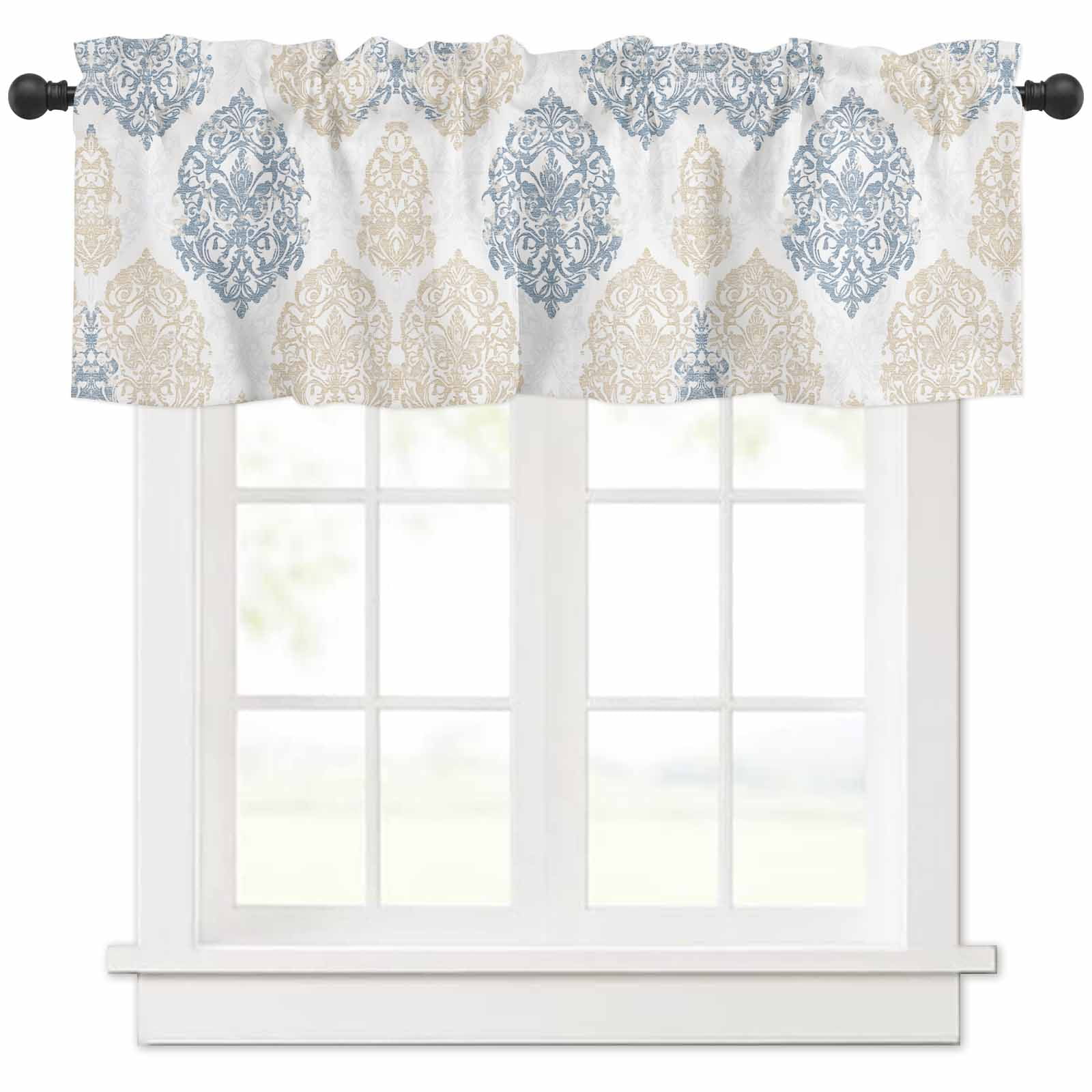 Yellow Blue Floral Valances for Windows Farmhouse Kitchen Curtains ...