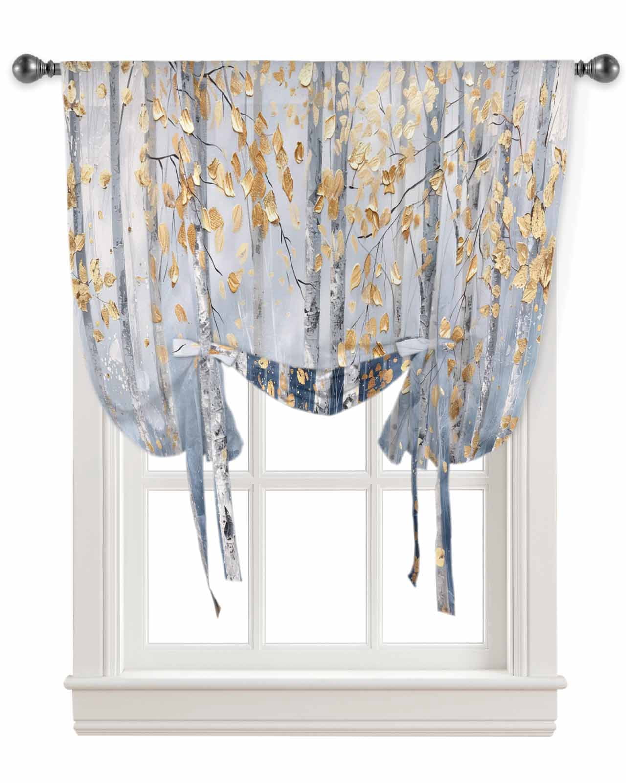 Yellow Blue Forest Tie Up Curtains for Kitchen Bathroom Bedroom Windows ...