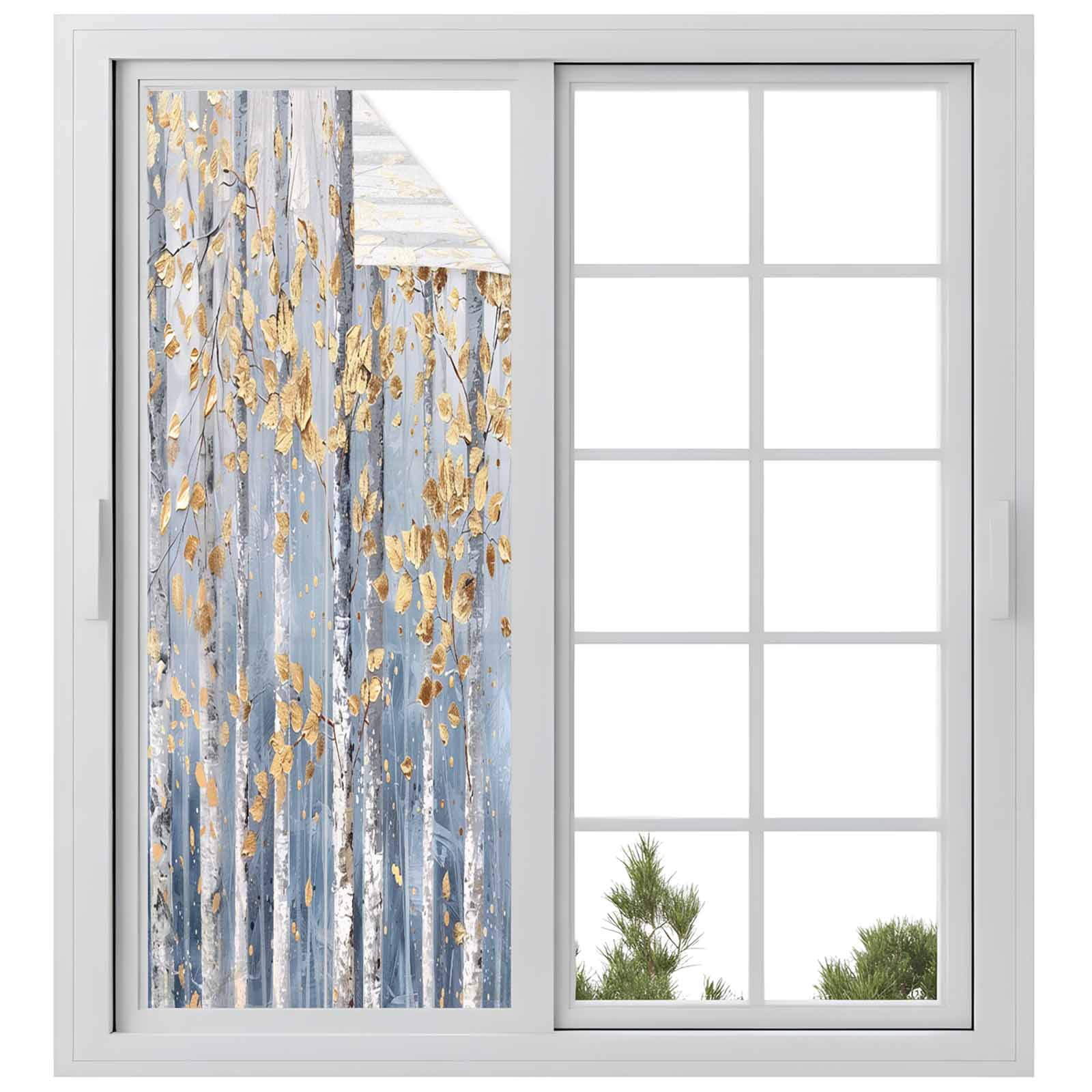 Yellow Blue Forest Window Privacy Film, Modern Oil Painting Art Static ...