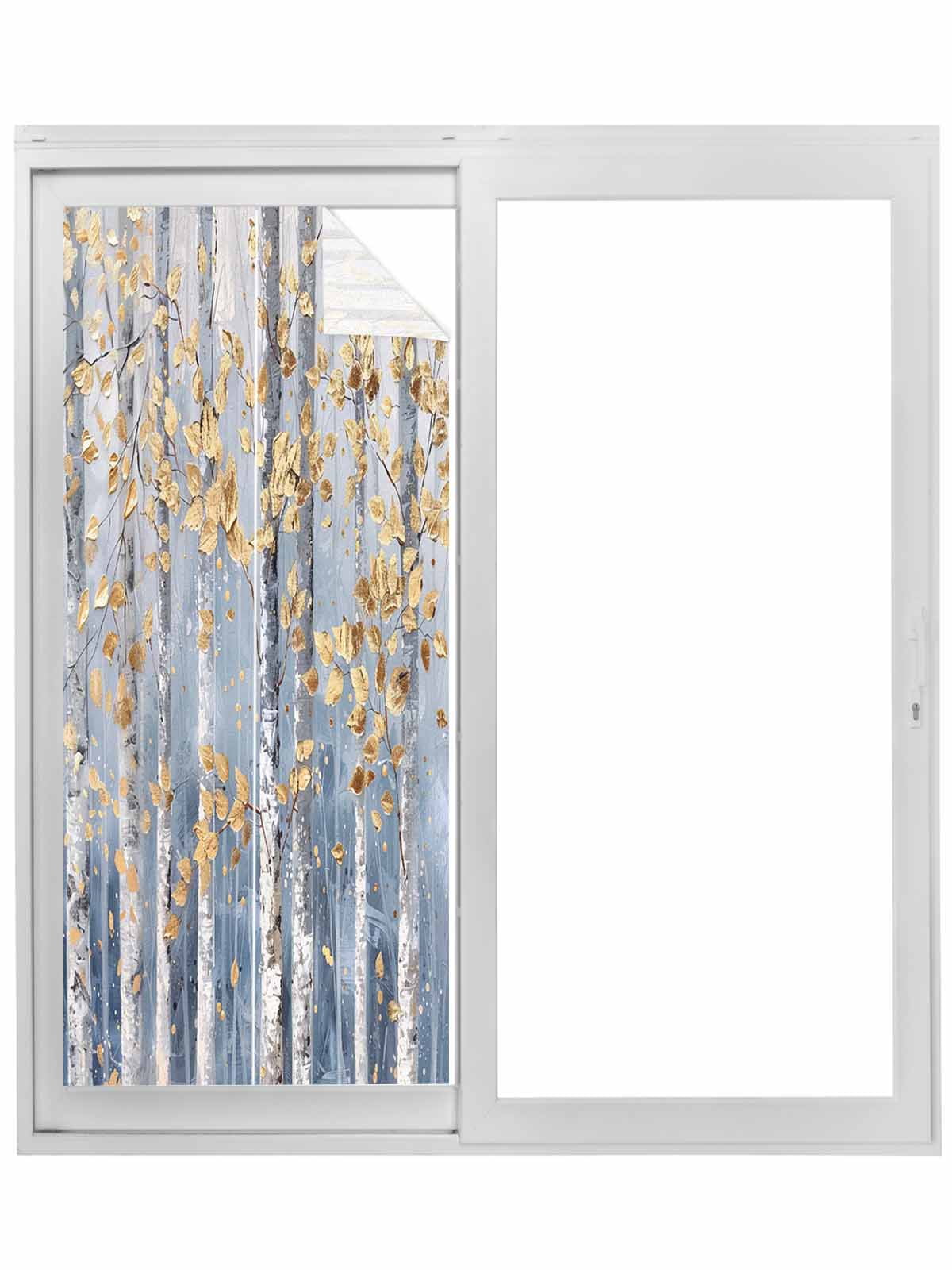 Yellow Blue Forest Window Privacy Film, Modern Oil Painting Art Static ...