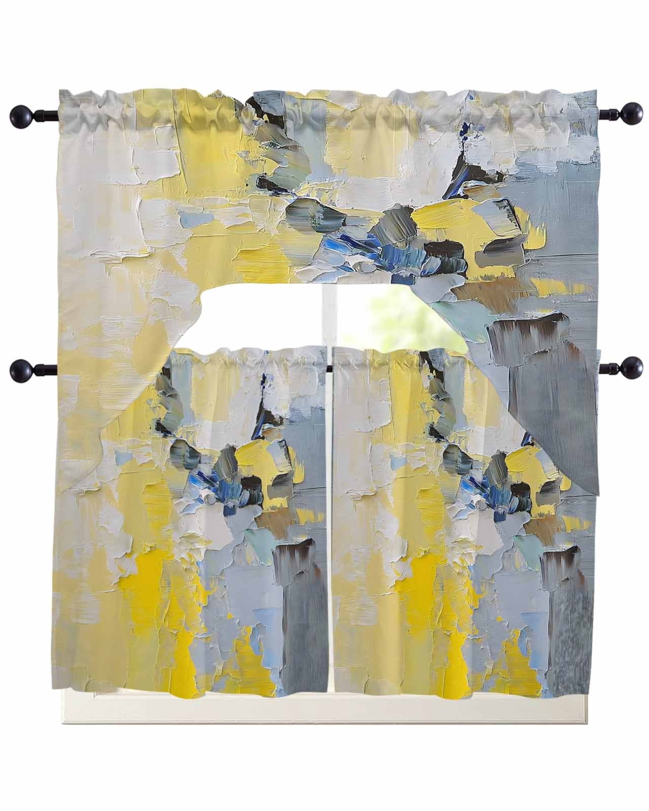 Yellow Blue Kitchen Curtains Sets 24 Inch Length with Valance, Modern ...