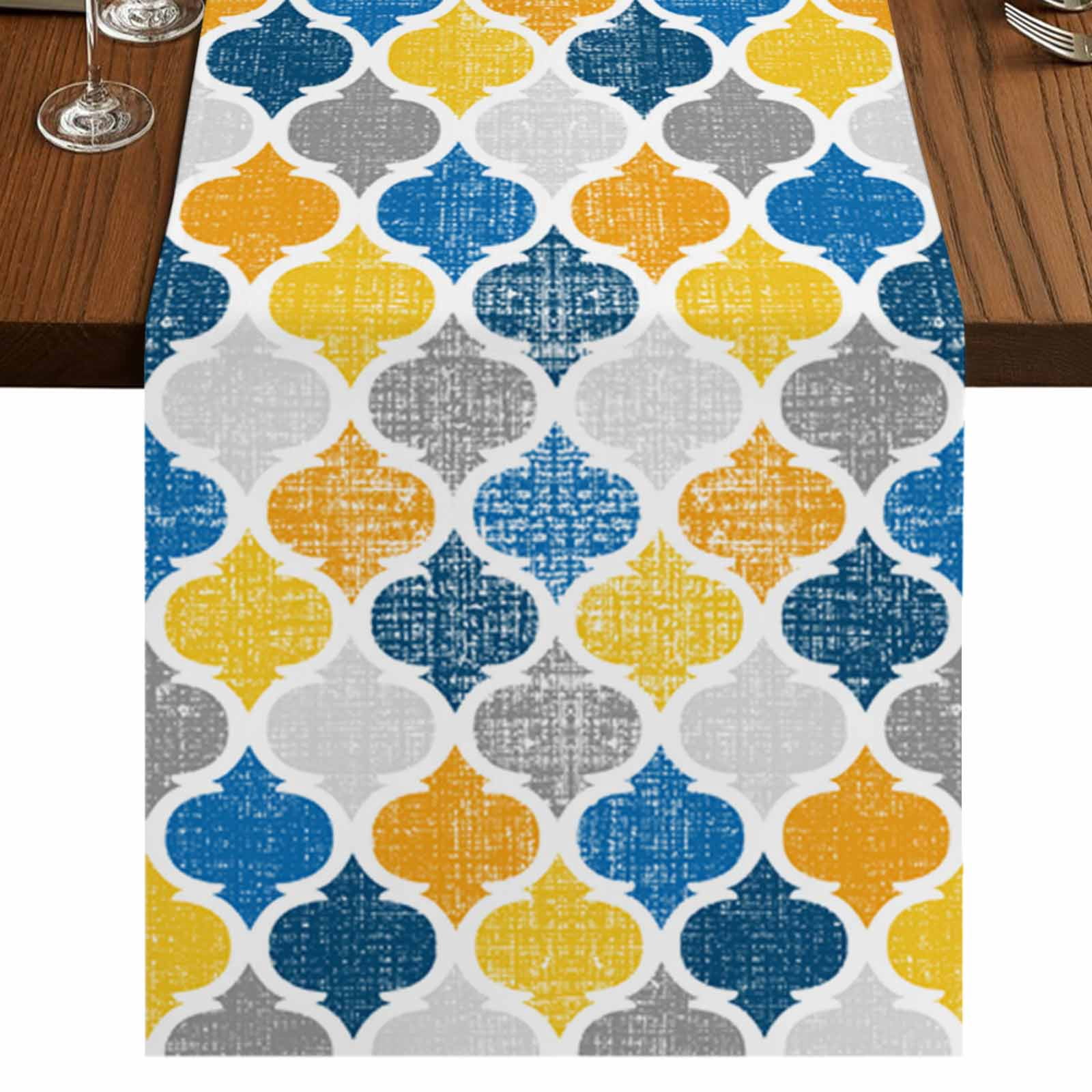 Yellow Blue Morocco Pattern Table Runner 70 Inches Long,Modern Moroccan ...