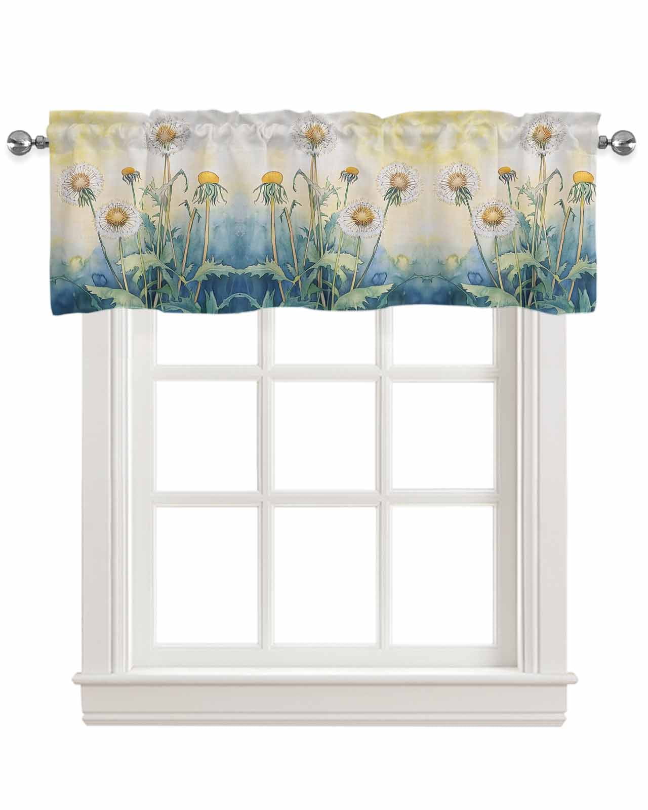 Yellow Blue Ombre Floral Kitchen Valances for Windows Farmhouse Linen ...