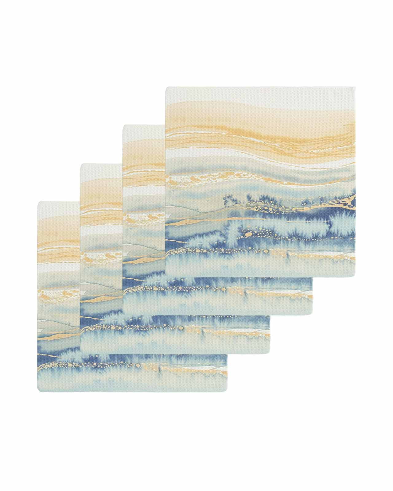 Yellow Blue Ombre Kitchen Dish Towels for Drying Dishes Set of 4, Abstract Modern Art Fluid ...