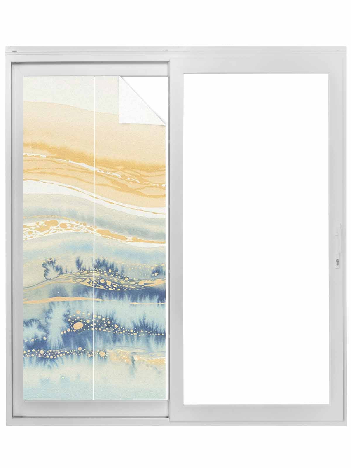 Yellow Blue Ombre Window Privacy Film, Abstract Modern Art Fluid ...