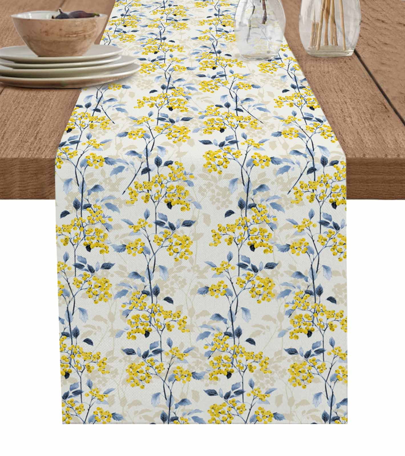 Yellow Blue Spring Floral Table Runner Summer Botanical Farmhouse ...