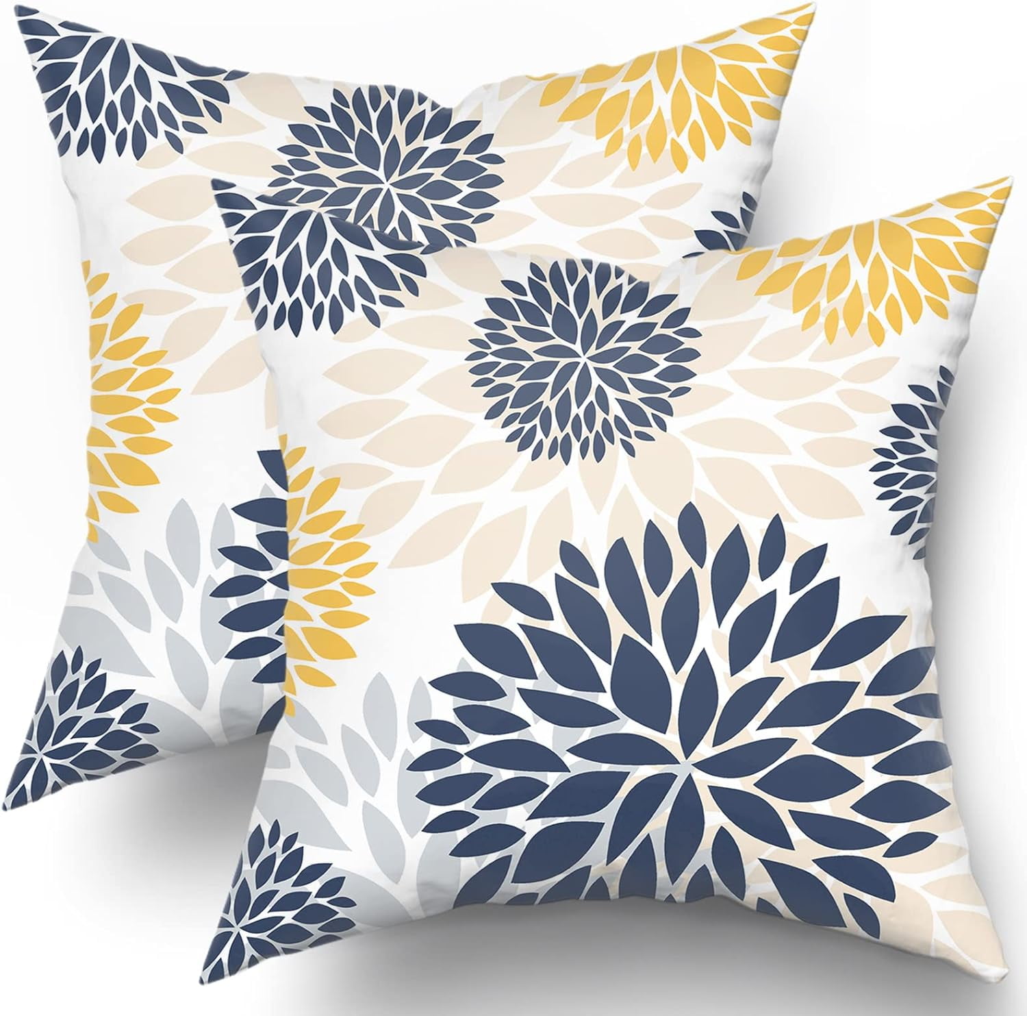 Yellow and Blue Throw Pillows Covers 18x18 Set of 2, Gray Navy Dahlia ...