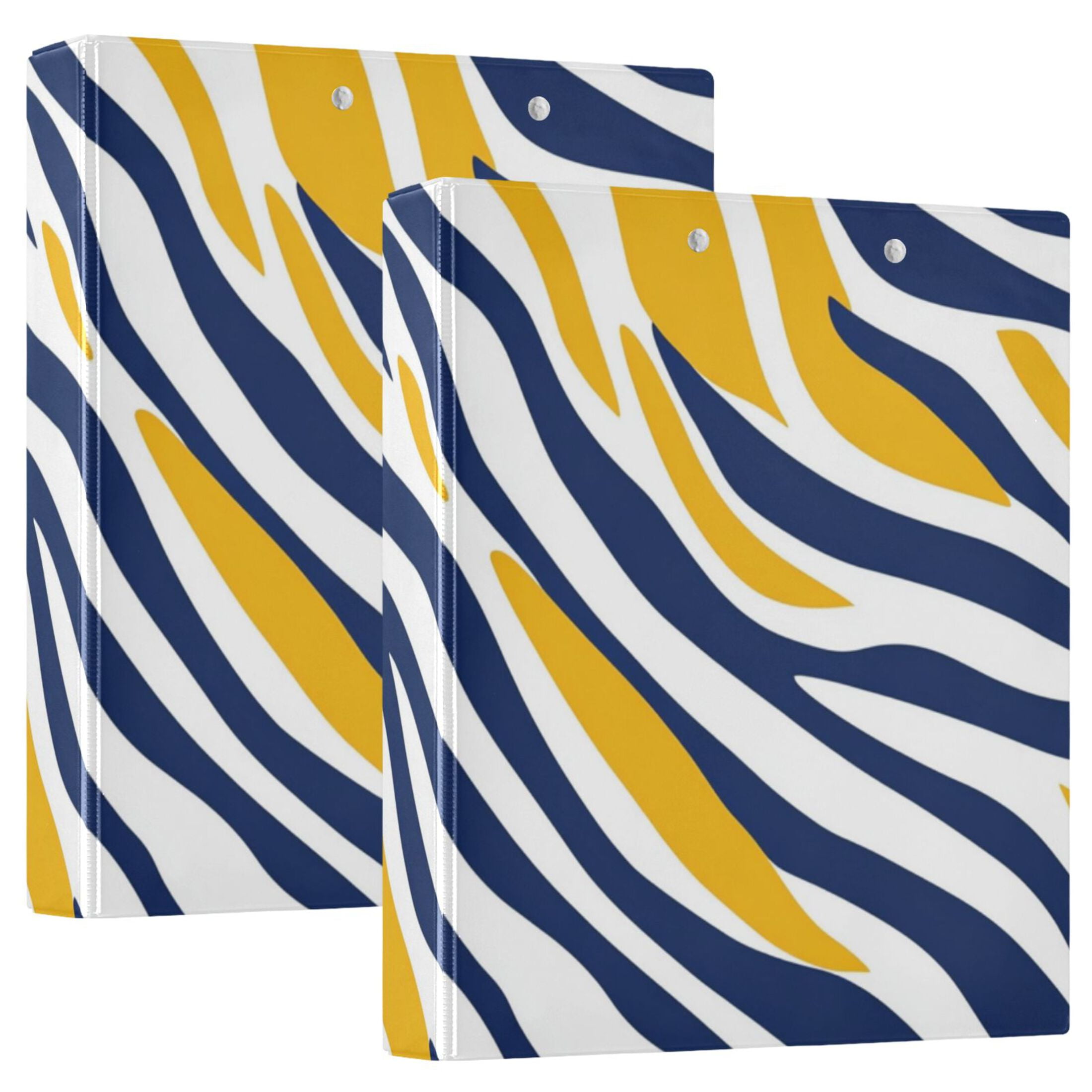 Yellow Blue Zebras Stripes Round Ring Binder 3 Rings 1.5" Capacity File Storage for A4 Size 2 ...