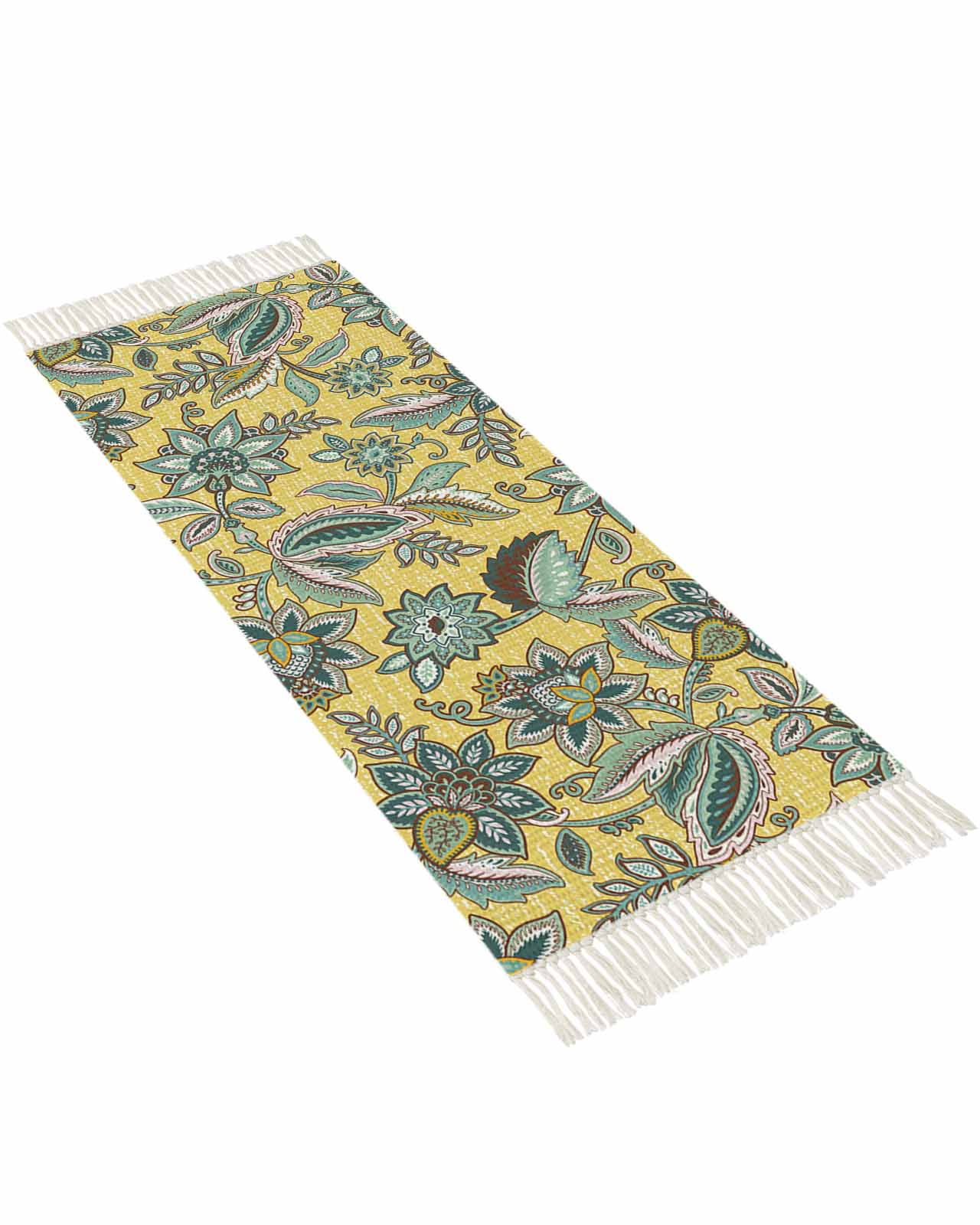 Yellow Bohemian Kitchen Runner Rug 2'x4', Washable Woven Cotton Area ...