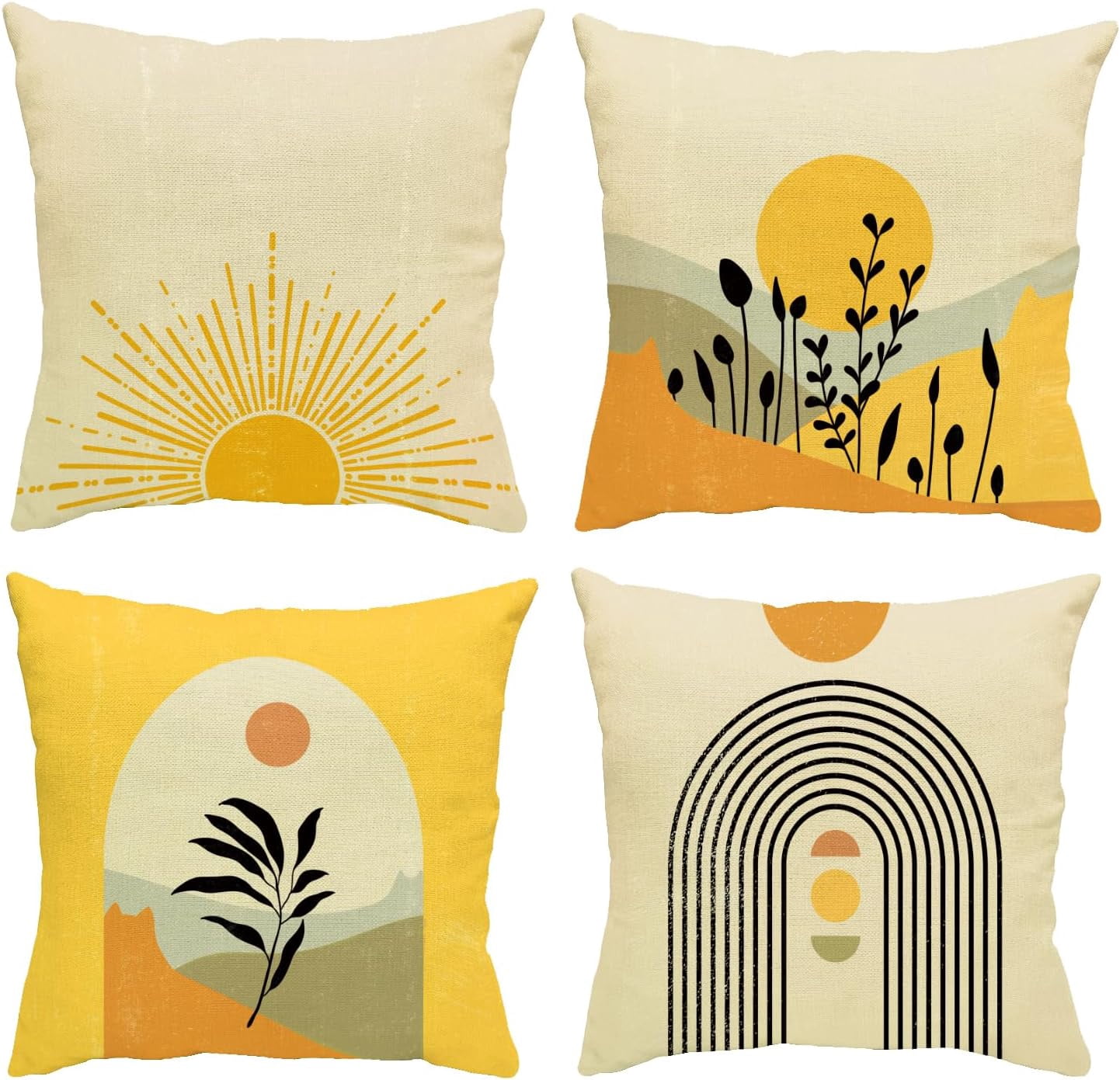 Yellow Bohemian Pillow Covers 18x18 Set of 4, Geometric Abstract ...