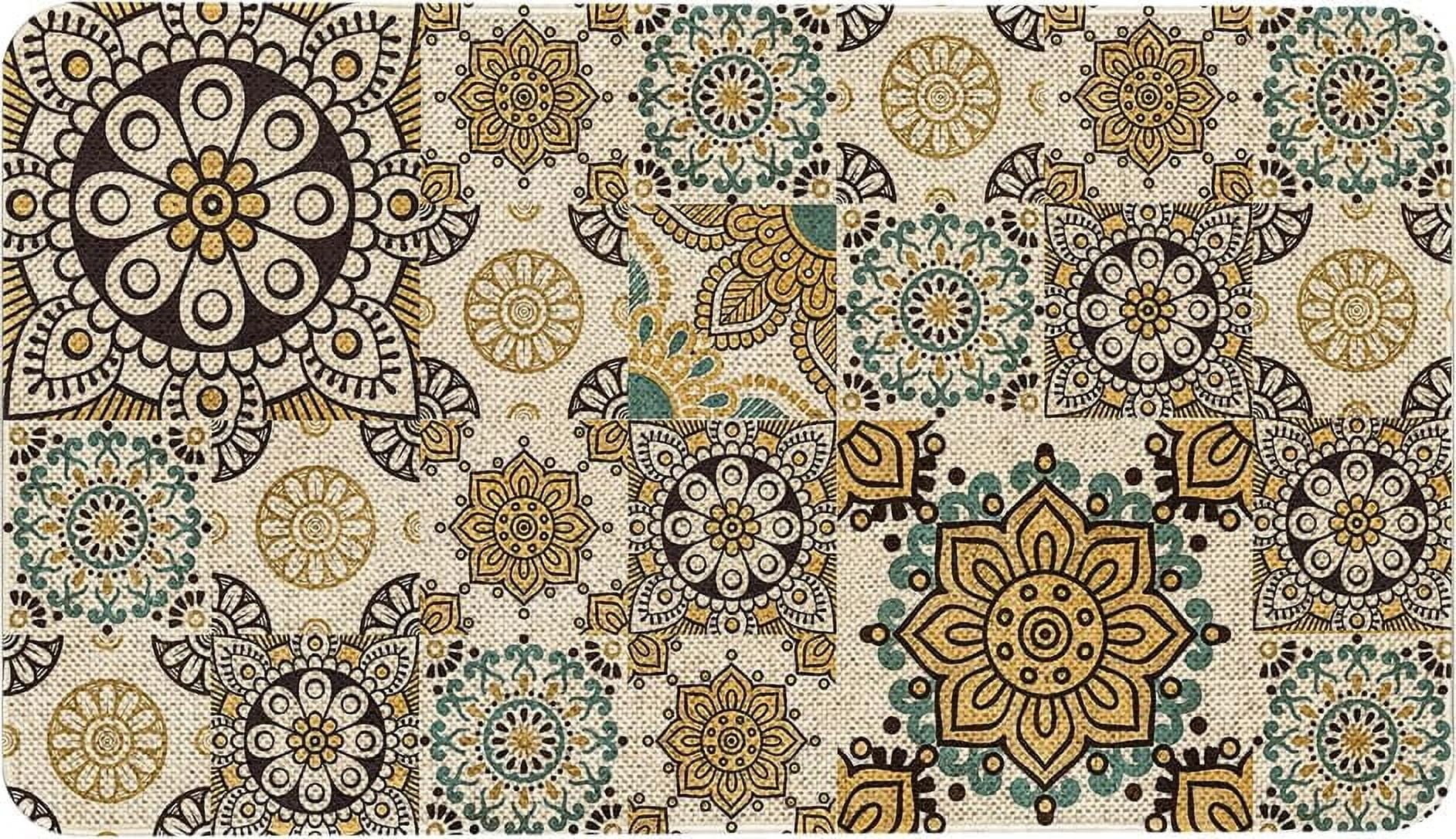 Yellow Boho Decorative Kitchen Mats Set of 2, Anti Fatigue Waterproof ...