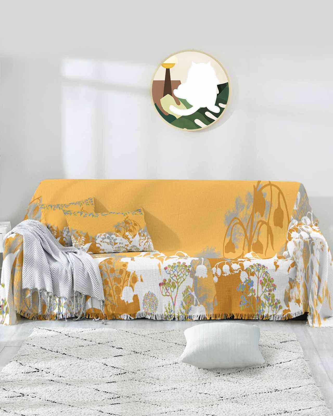 Yellow Boho Floral Sofa Covers for 3 Cushion Couch,Washable Sectional ...
