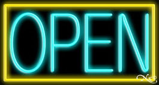 Yellow Border With Aqua Open LED Neon Sign 20 x 37 - inches, Clear Edge ...