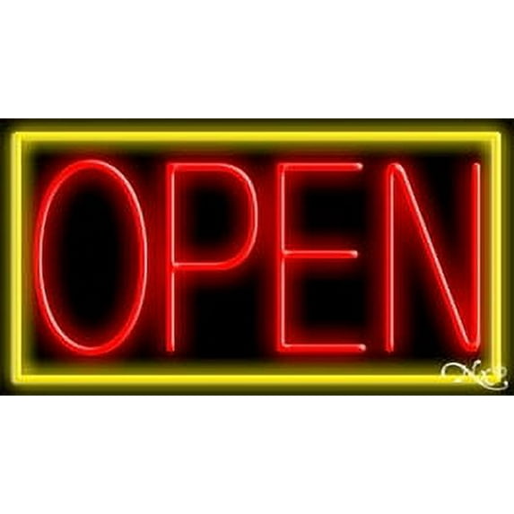 Yellow Border With Red Open LED Neon Sign 13 x 24 - inches, Black ...