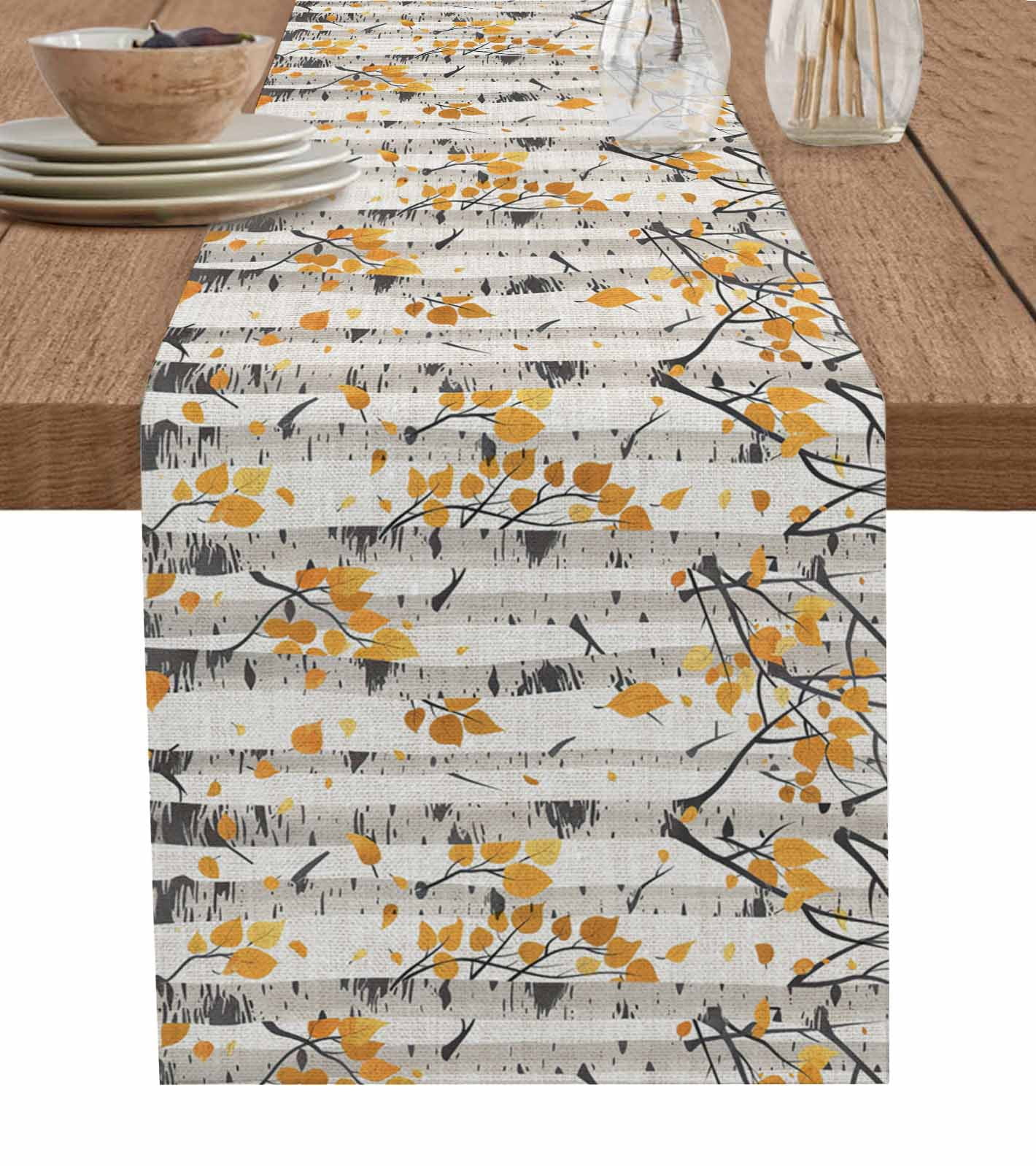 Yellow Botanical Burlap-Cotton Table Runner 60 Inches Long,Watercolor ...