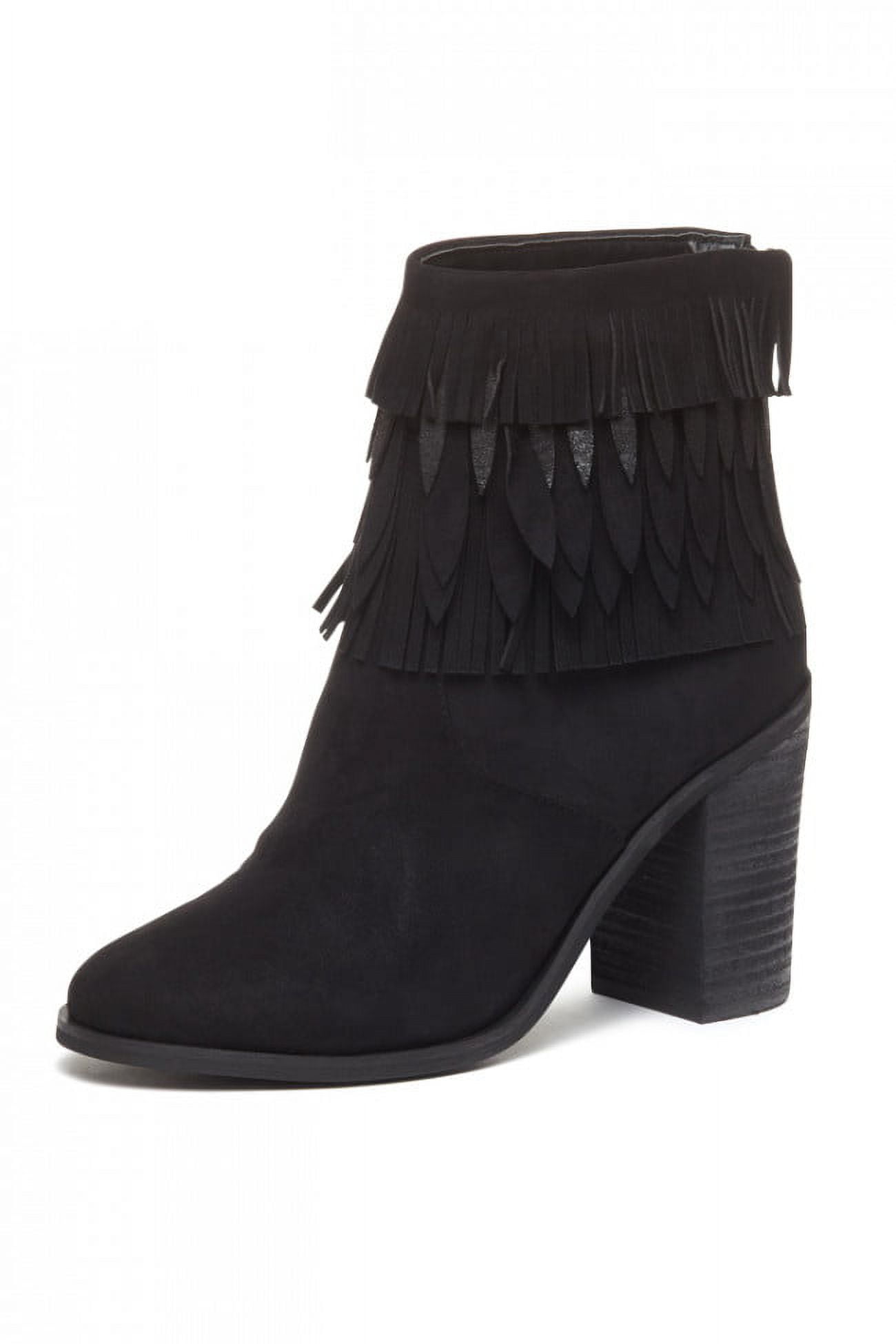 Yellow Box Black Genuine Suede Chunky Heel Fringe Round Toe Ankle ...