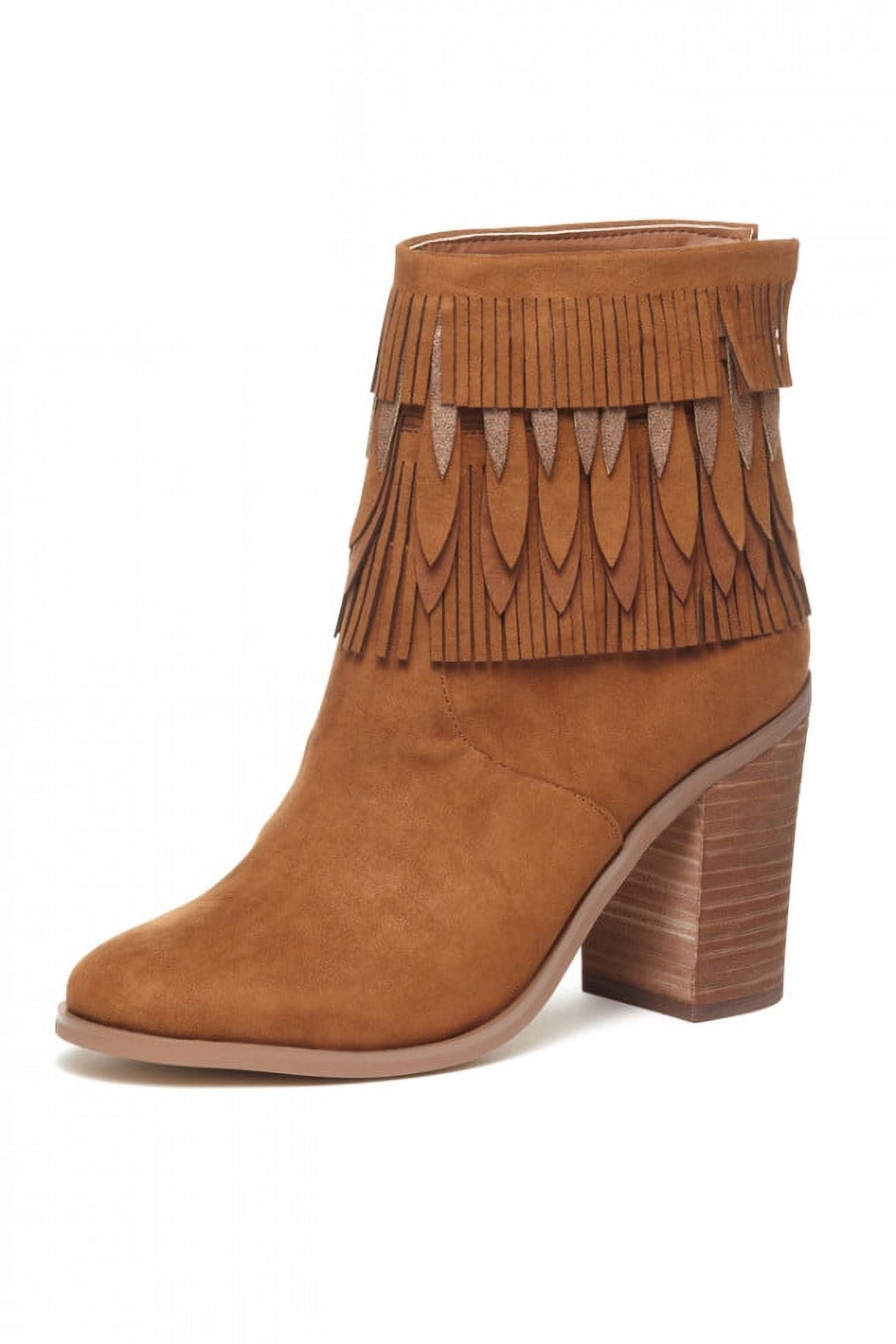 Yellow Box Sunny Chestnut Boho Chik Layered Fringe Stacked Heel Ankle ...