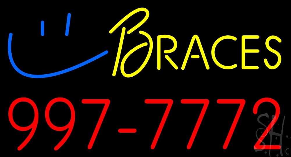 Yellow Braces Red Phone Number LED Neon Sign 13 x 24 - inches, Black ...