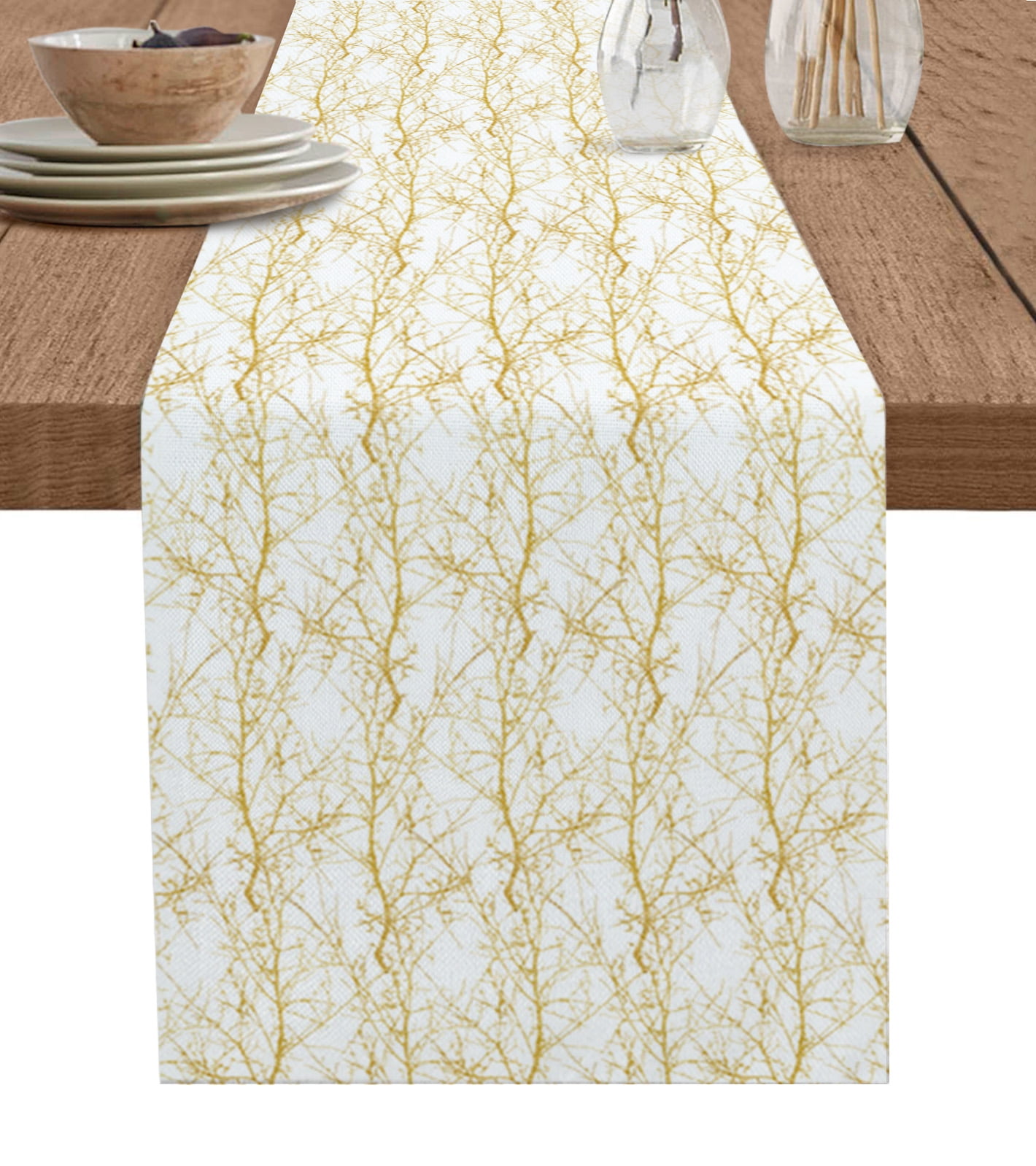 Yellow Branch Table Runner - 108 Inch Long, Kitchen Dining Table Runner ...