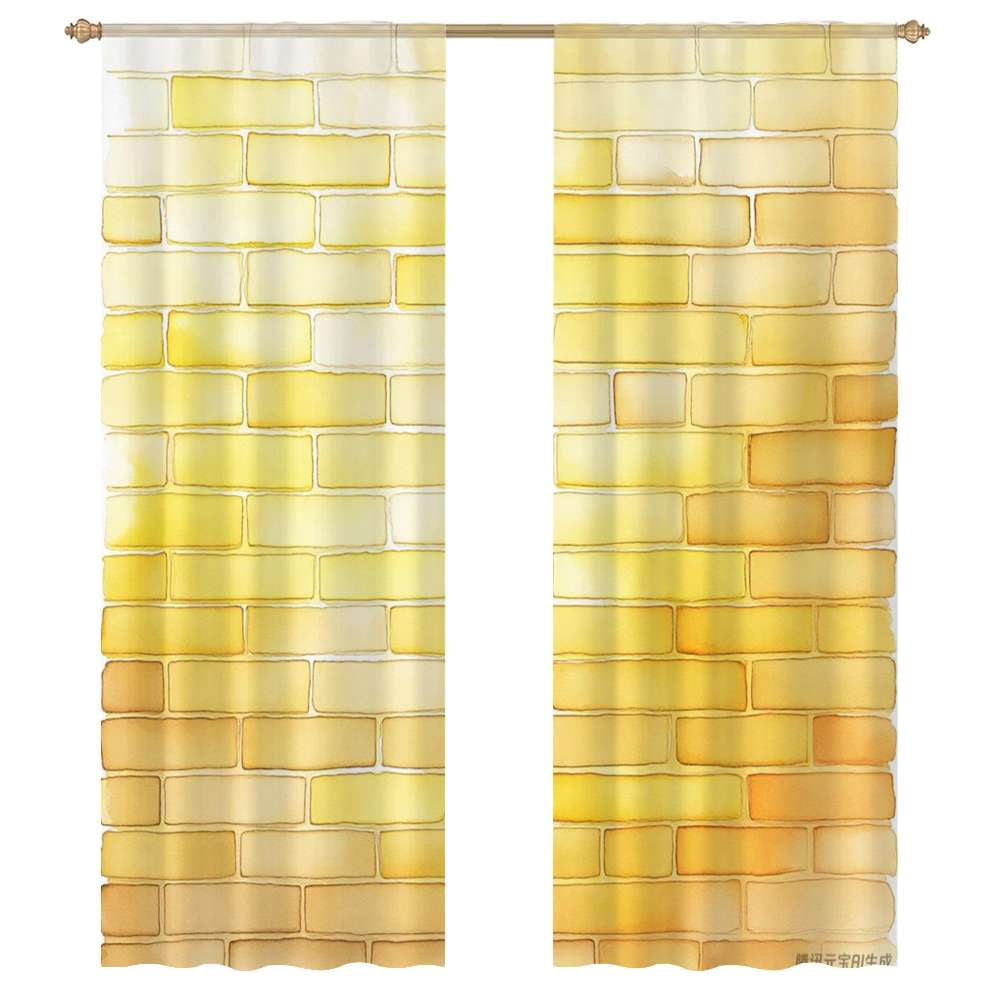 Yellow Brick Stone Wall Sheer Voile Curtain Window Tulle Curtains For ...