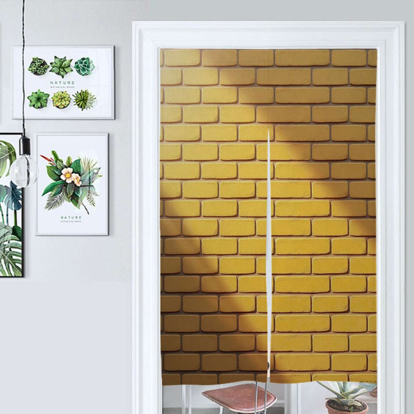 Yellow Brick Wall, Brick Stone Wall Sunlight Door Curtain Nordic Living ...