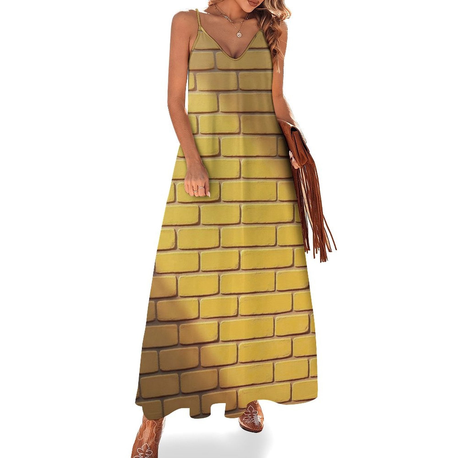 Yellow Brick Wall, Brick Stone pattern Sunlight Sleeveless Dress Women ...