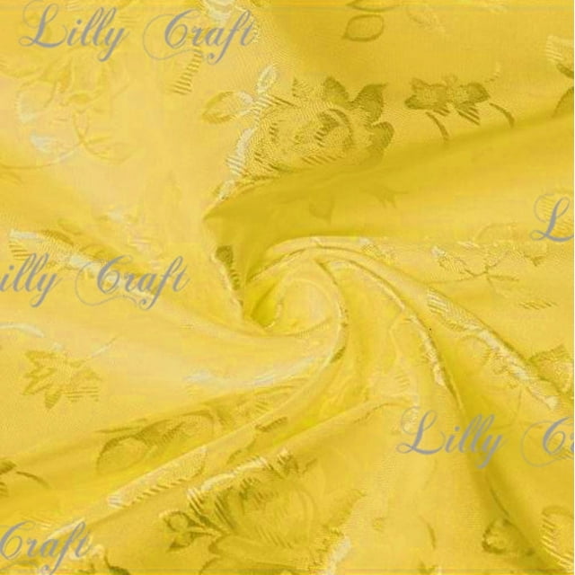 Yellow Brocade Jacquard Satin Fabric 58”/60” Inches Wide - Sold By The ...