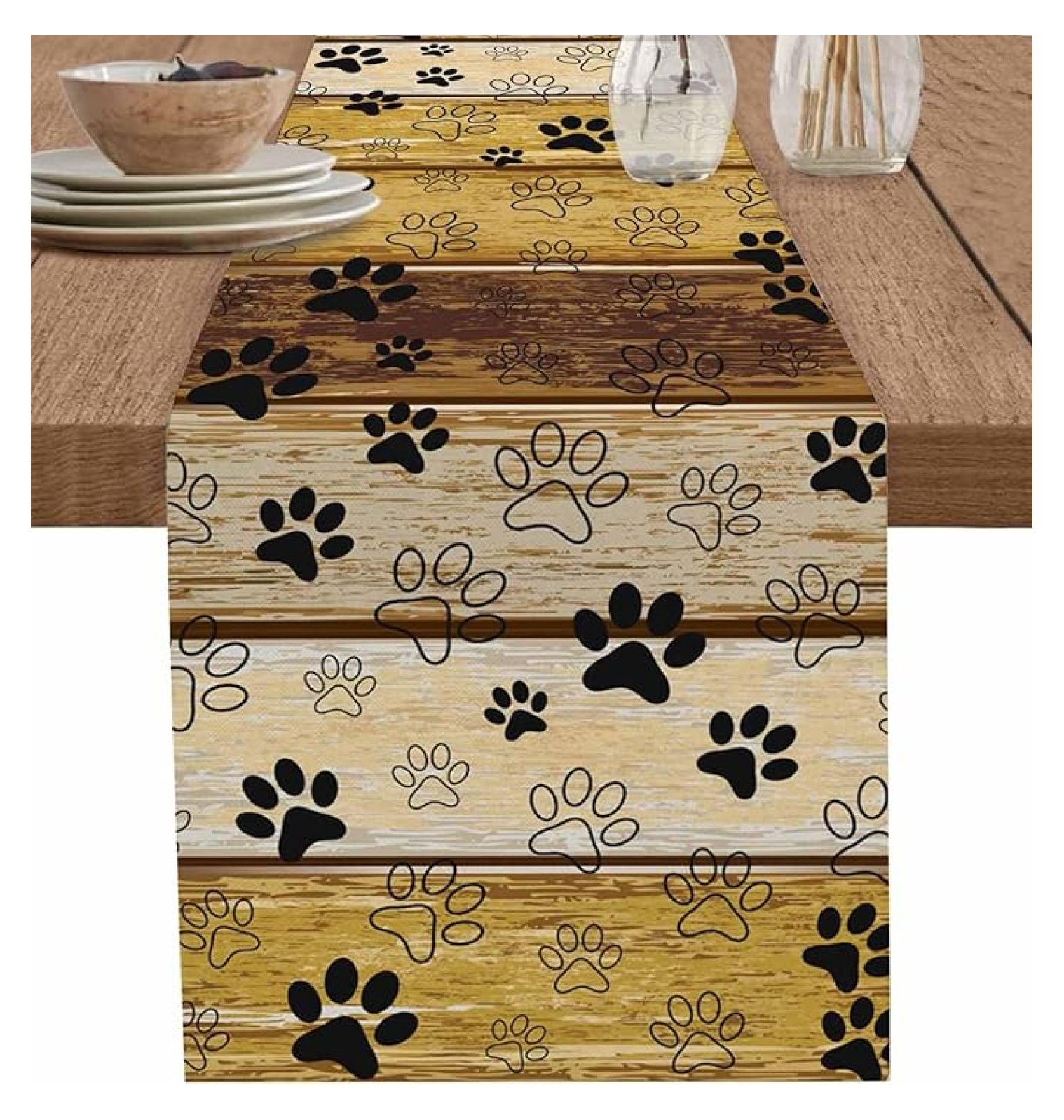 Yellow Brown Dog Paw Prints Table Runner - 72 Inch Long Country ...