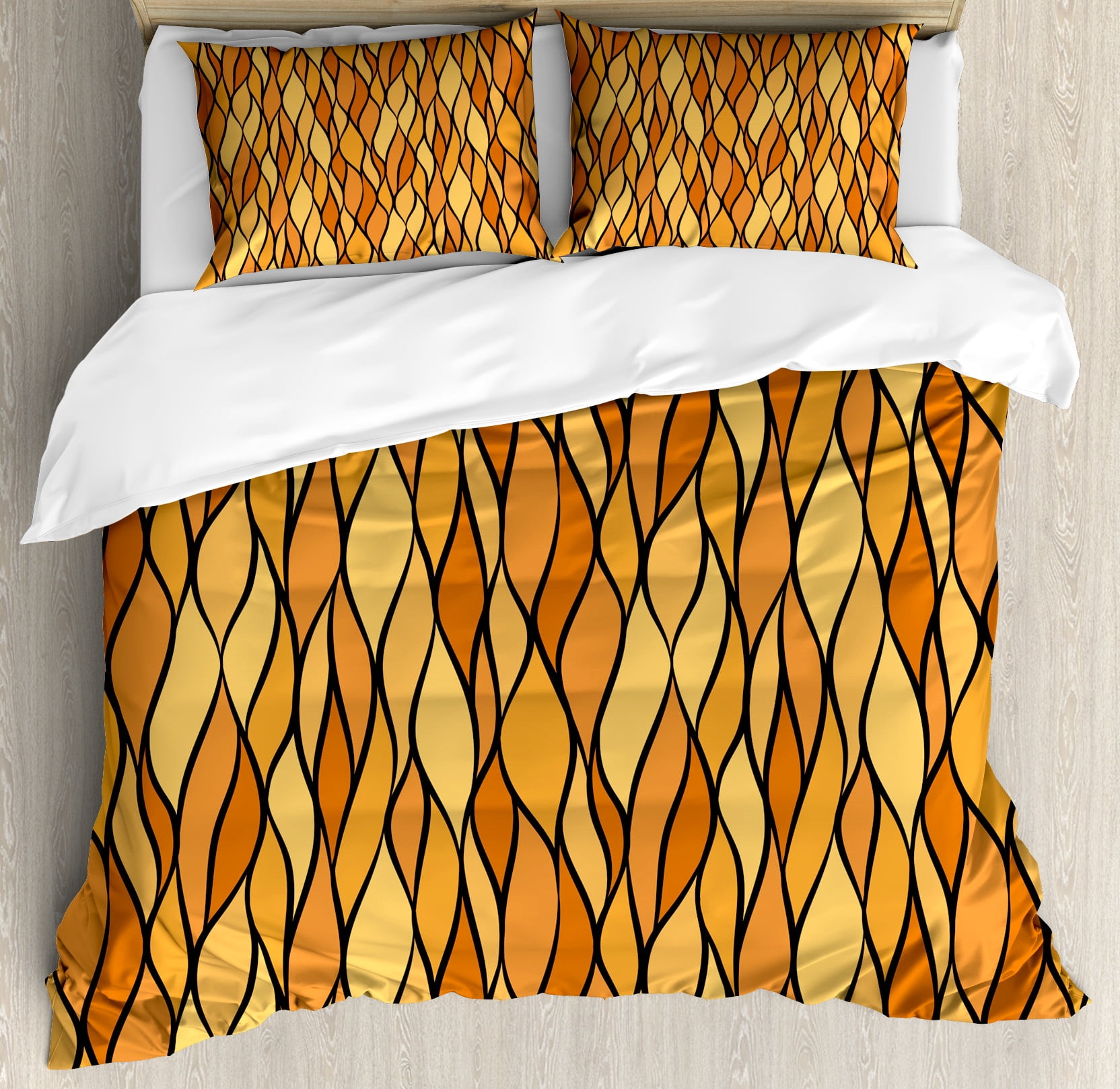 Yellow Brown Duvet Cover Set, Abstract Continuous Design of Monochrome ...
