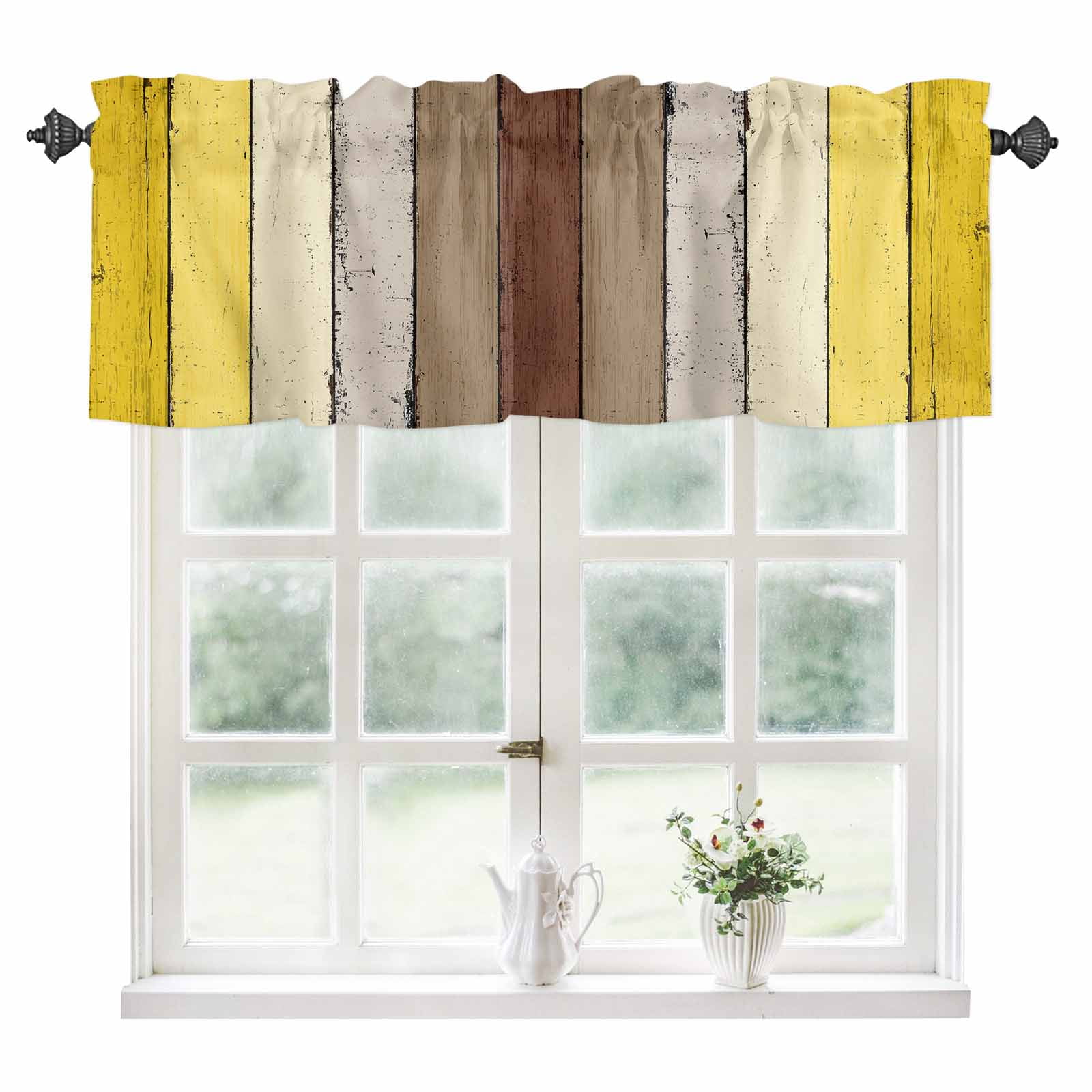 Yellow Brown Kitchen Valances for Windows 54x18 Inch Kitchen Curtains ...