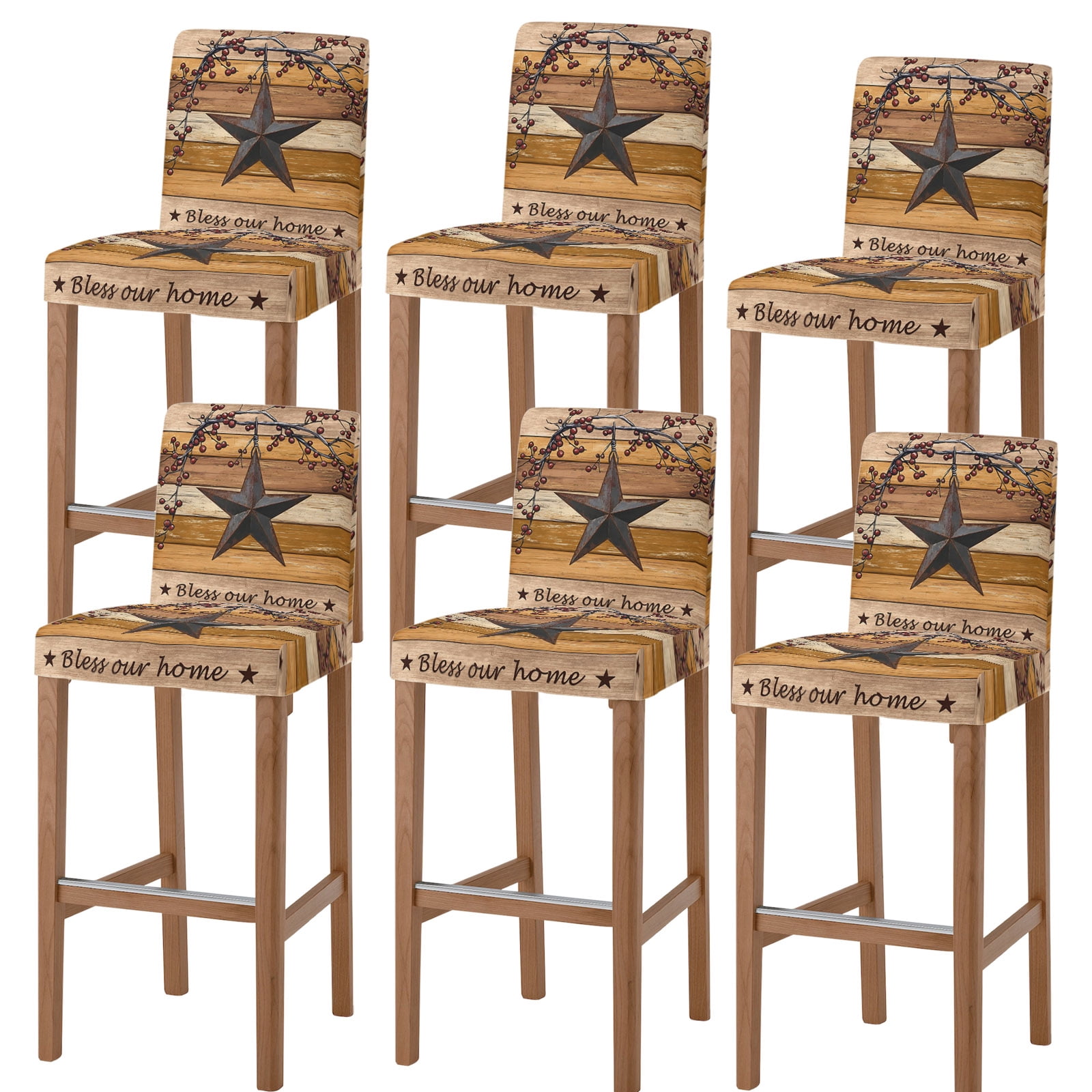 Yellow Brown Texas Star Bar Stool Cover Set of 6, Retro Country Star ...