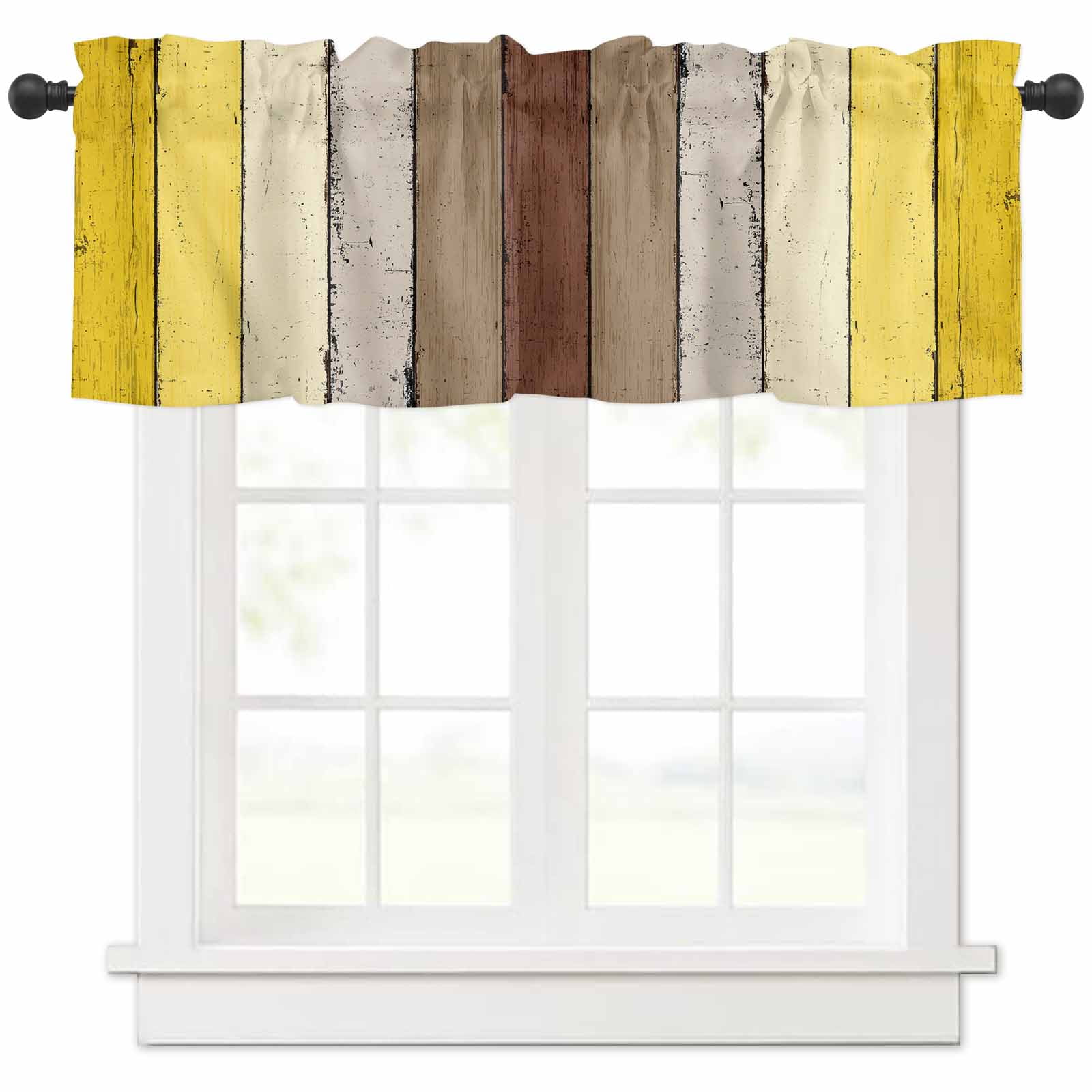 Yellow Brown Valances for Windows Farmhouse Kitchen Curtains Valances ...
